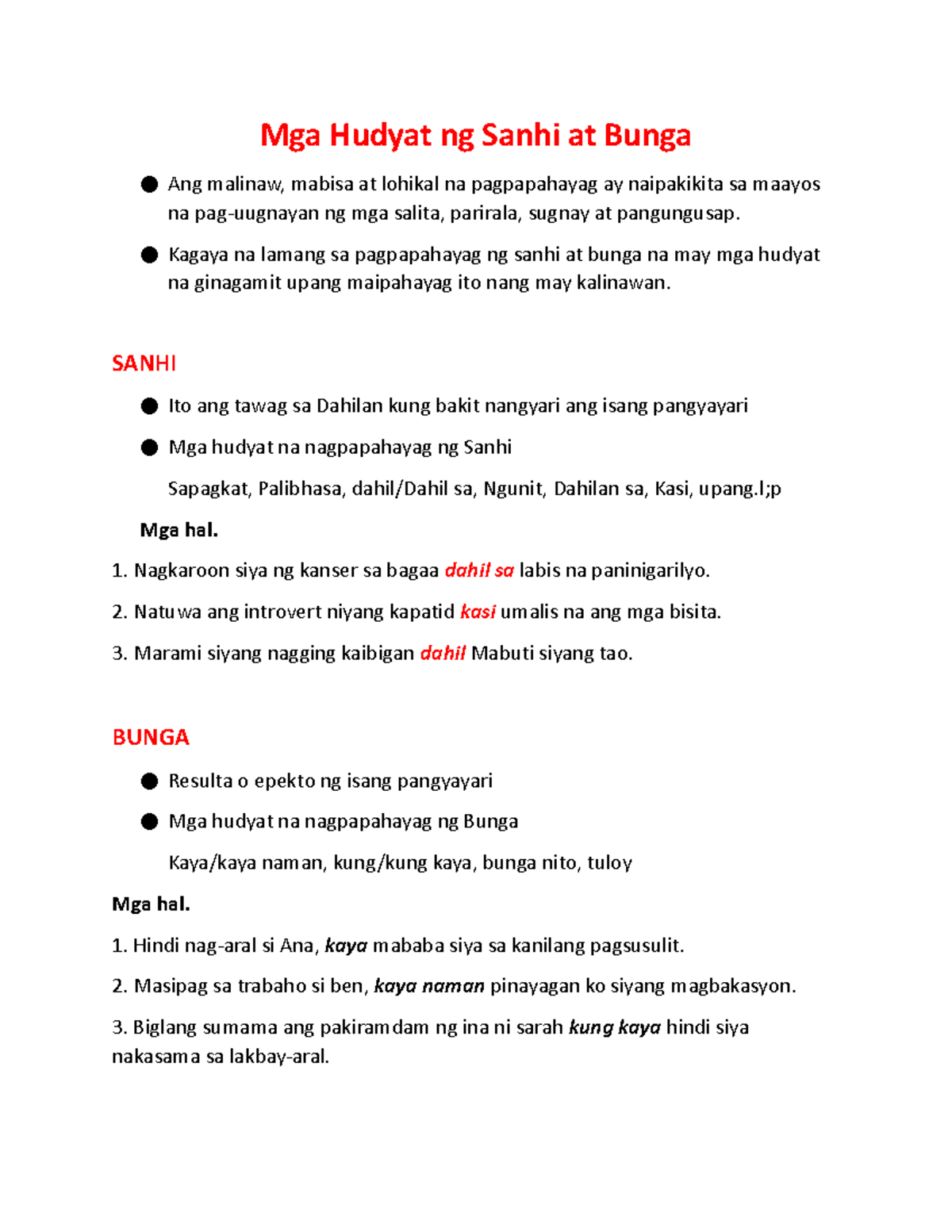 Mga Hudyat ng Sanhi at Bunga: Pagsusuri at Halimbawa - Studocu
