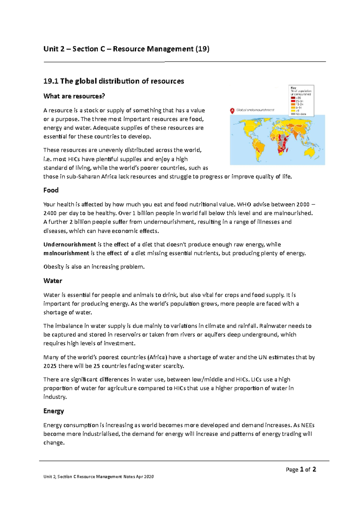 GCSE Geography Revision Notes - Resource Management (Unit 2) - Apr 2020 ...