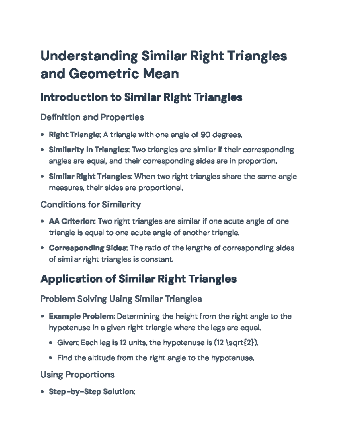 Understanding Similar Right Triangles and the Geometric Mean (MATH101 ...