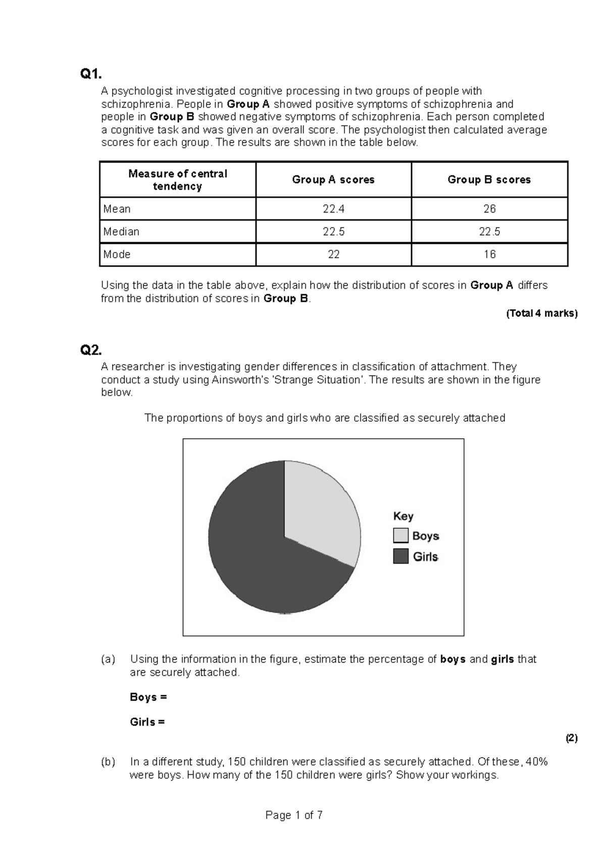 AS Psychology Exam Practice Questions and Mark Schemes - Studocu