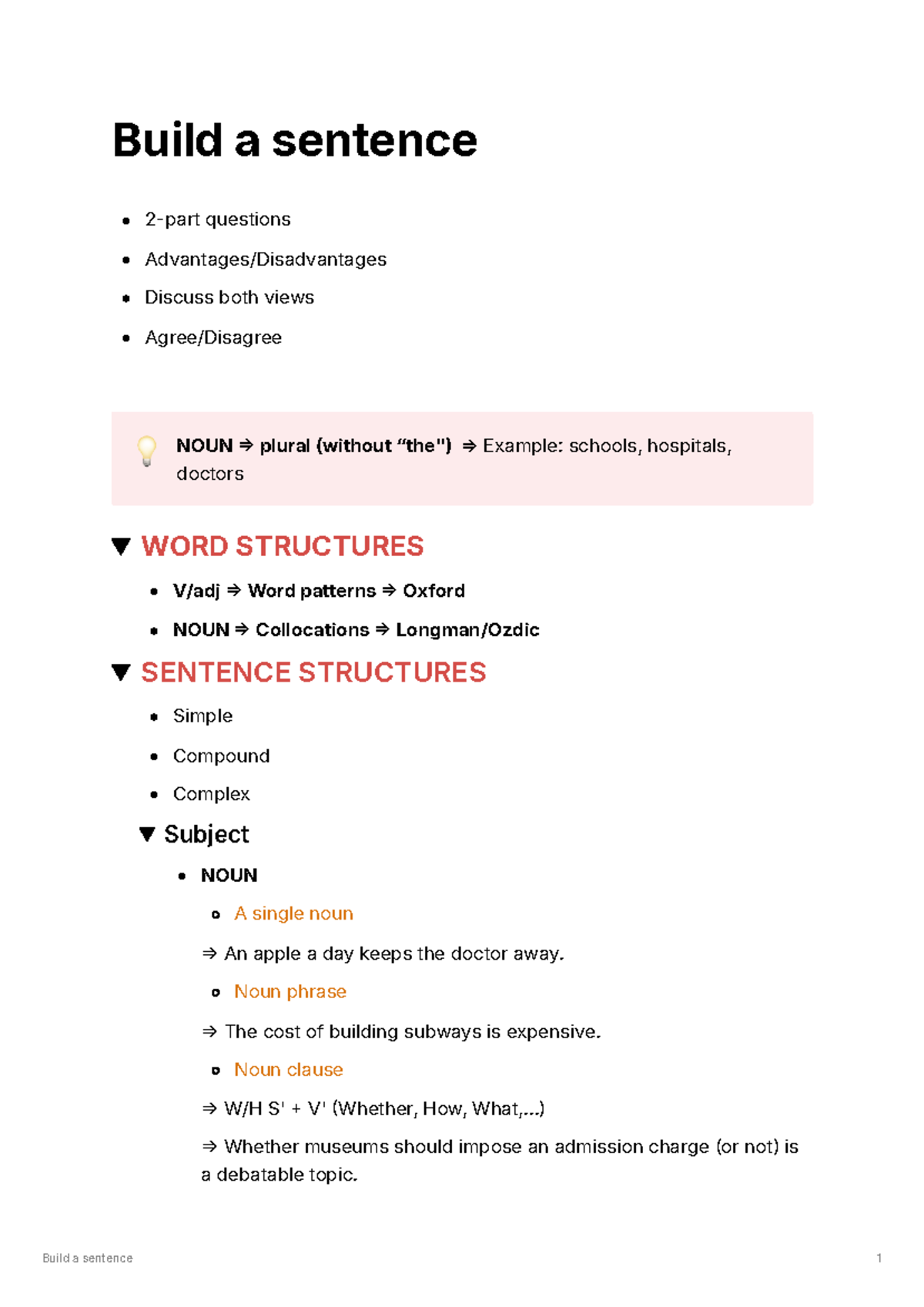Build a sentence - Build a sentence 2-part questions Advantages ...