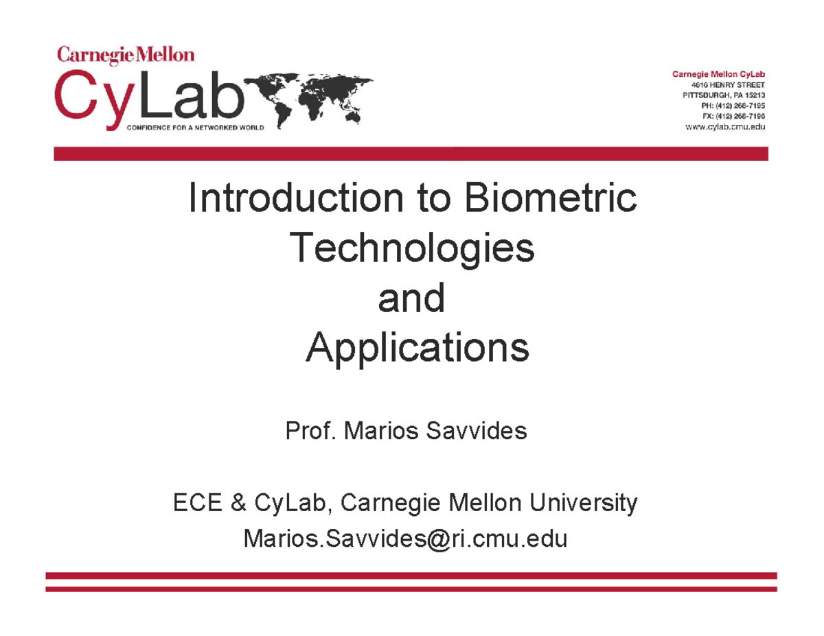L10A Biometrics: Technologies, Applications, and Case Studies - Studocu