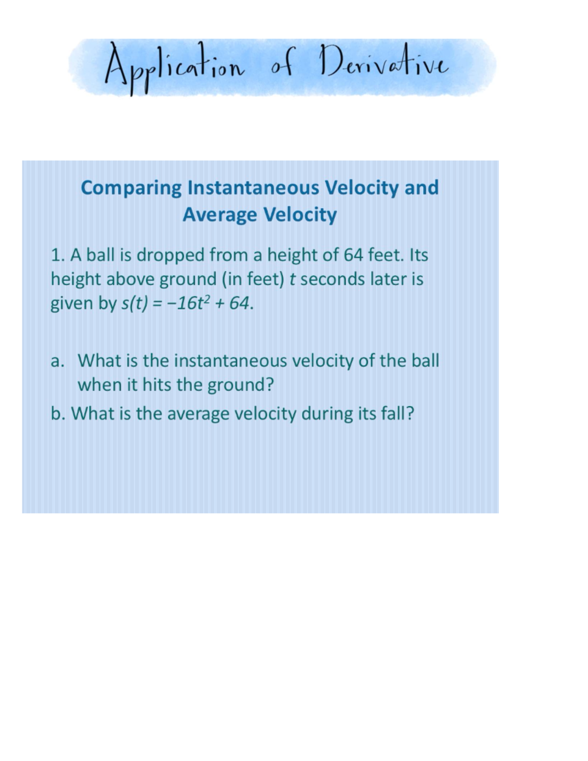 Application of Derivative: Instantaneous vs Average Velocity in Physics ...