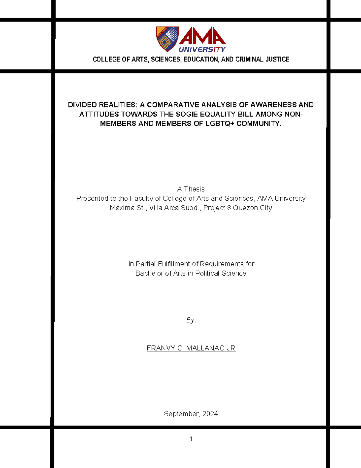 **ABPOLSCIE 2024 Thesis: Comparative Awareness and Attitudes on the ...