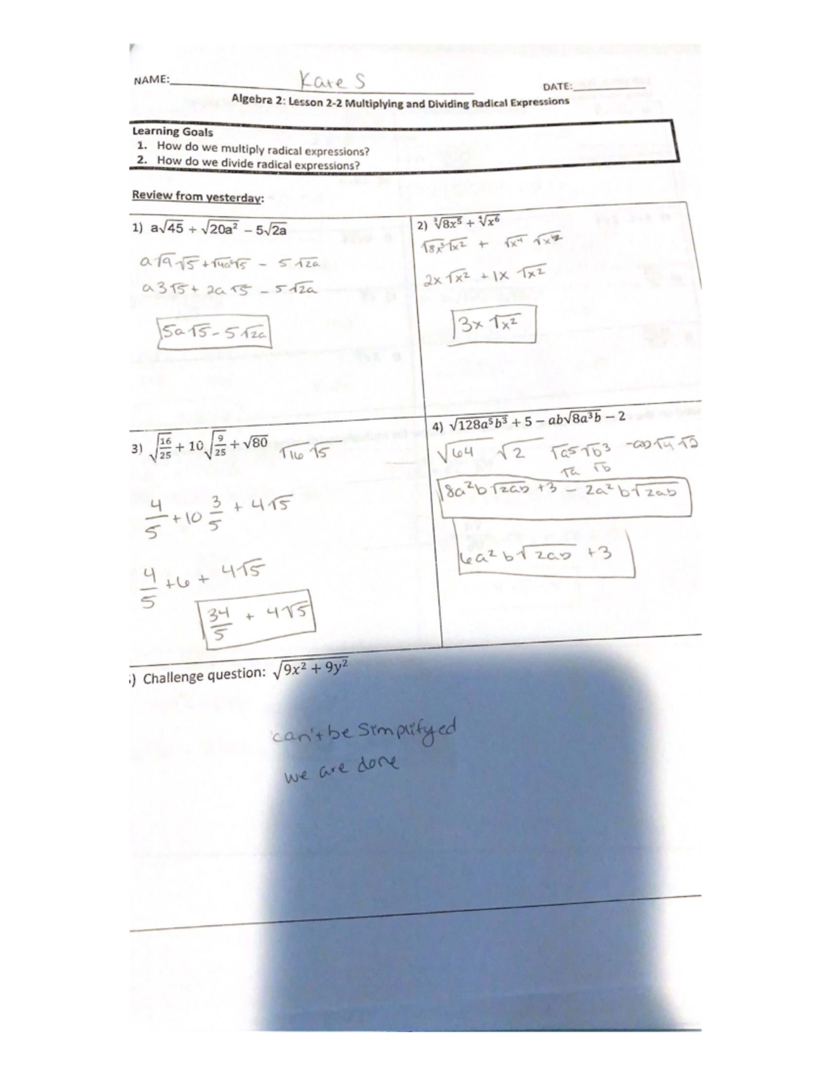 Algebra 2: Lesson 2-2 on Multiplying & Dividing Radicals - Studocu