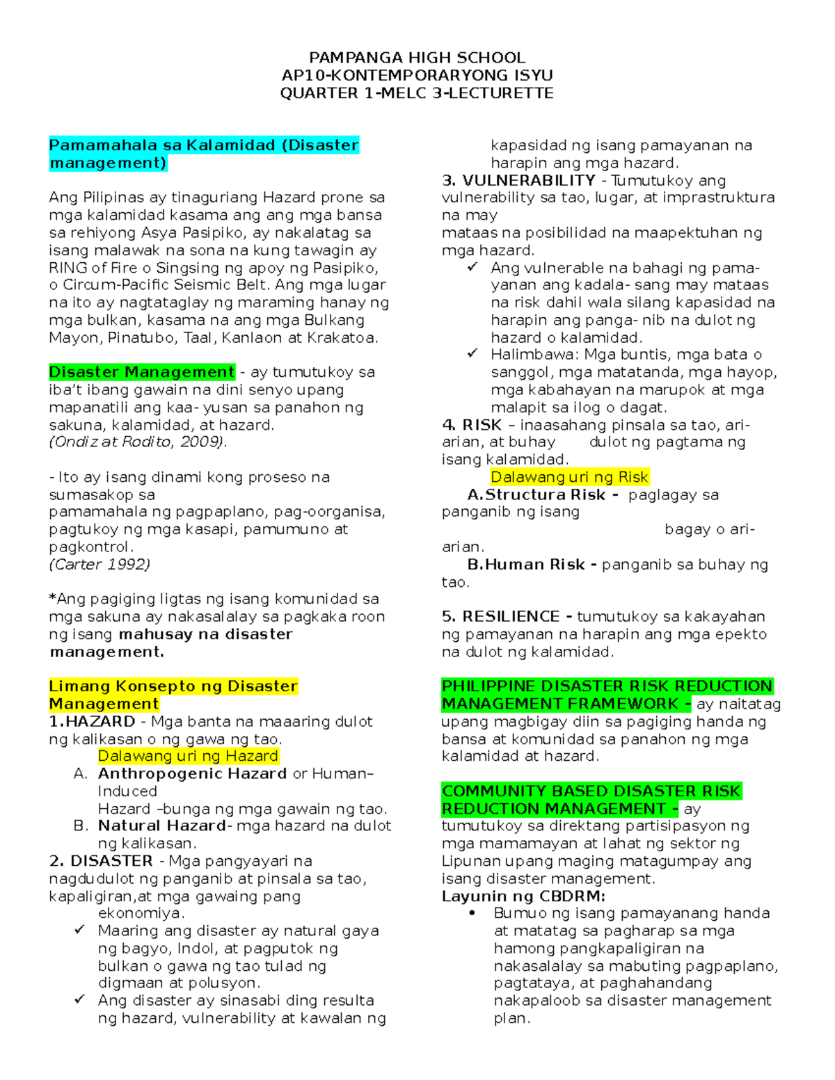 AP10 Quarter 1 MELC 3 Lecturette - PAMPANGA HIGH SCHOOL AP10-KONTEMPORARYONG ISYU QUARTER 1-MELC ...