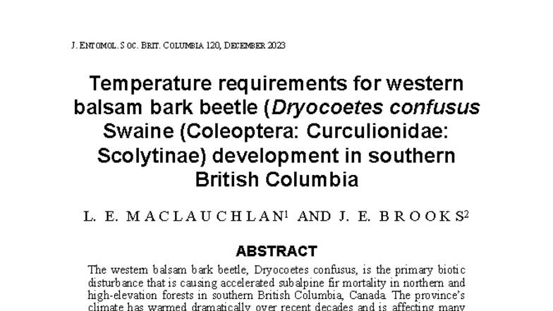 Temperature Requirements for Western Balsam Bark Beetle (Dryocoetes ...