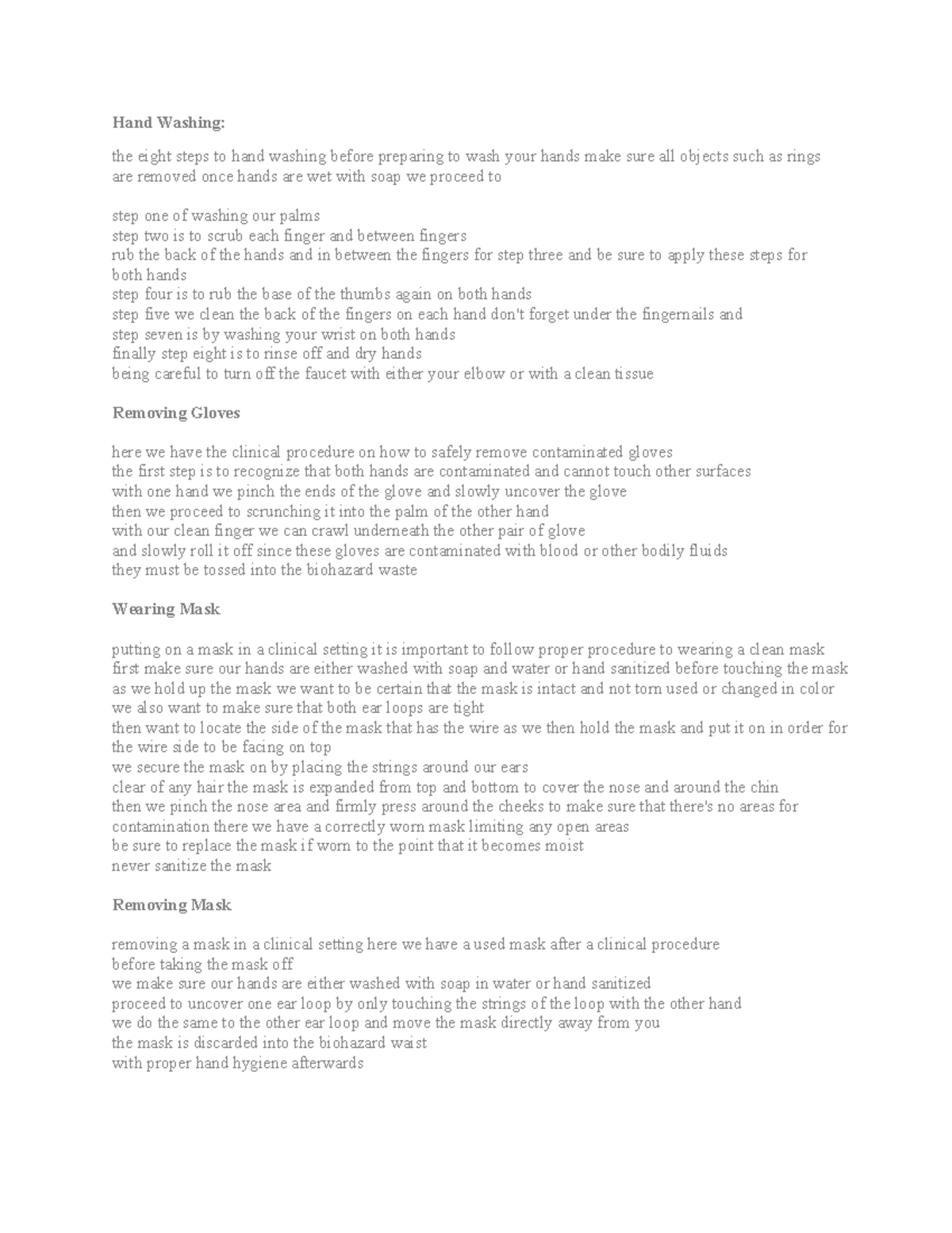 Clinical Procedures for Hand Hygiene and PPE Protocols (NAN110) - Studocu