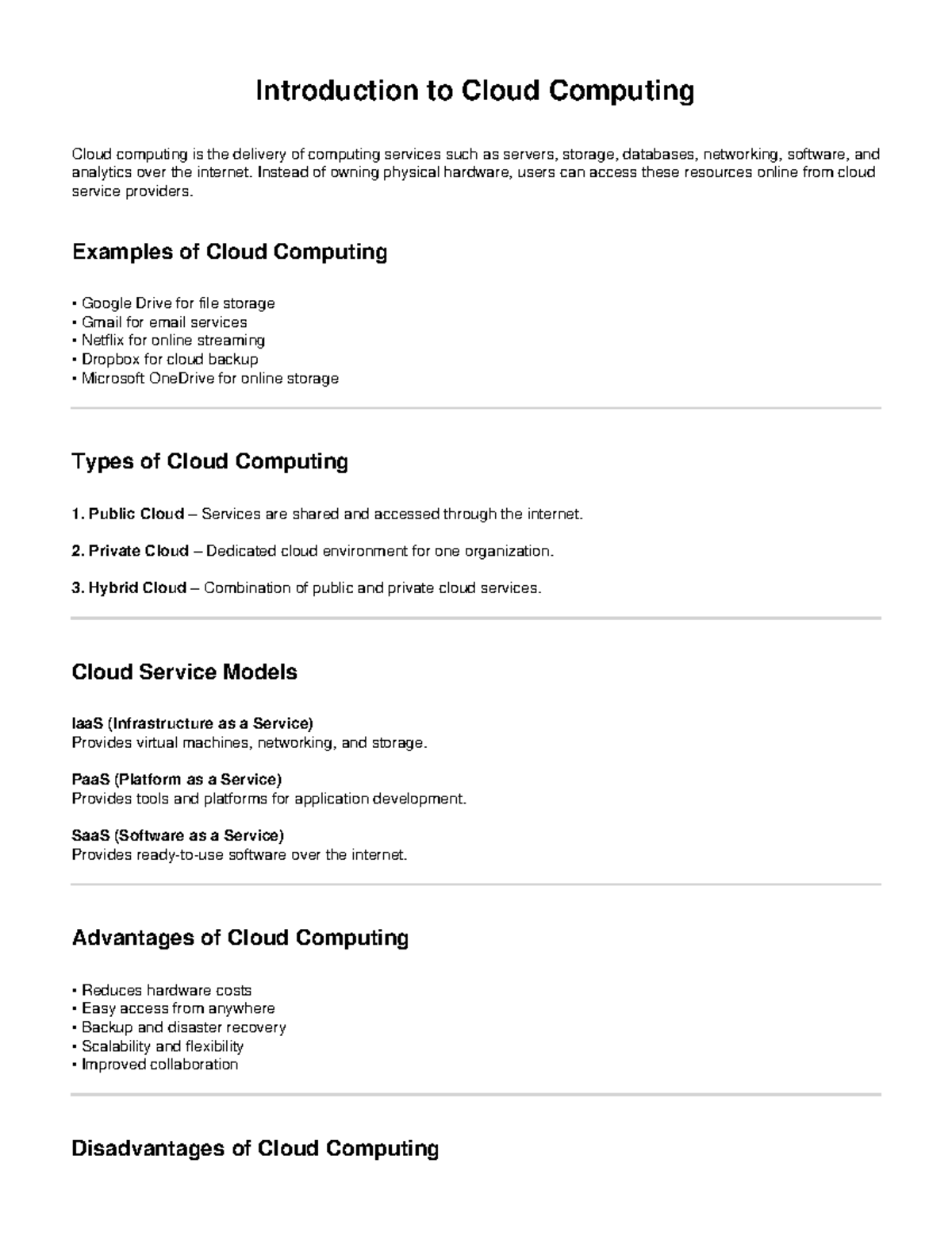 Cloud Computing Overview: Key Concepts and Models - Studocu