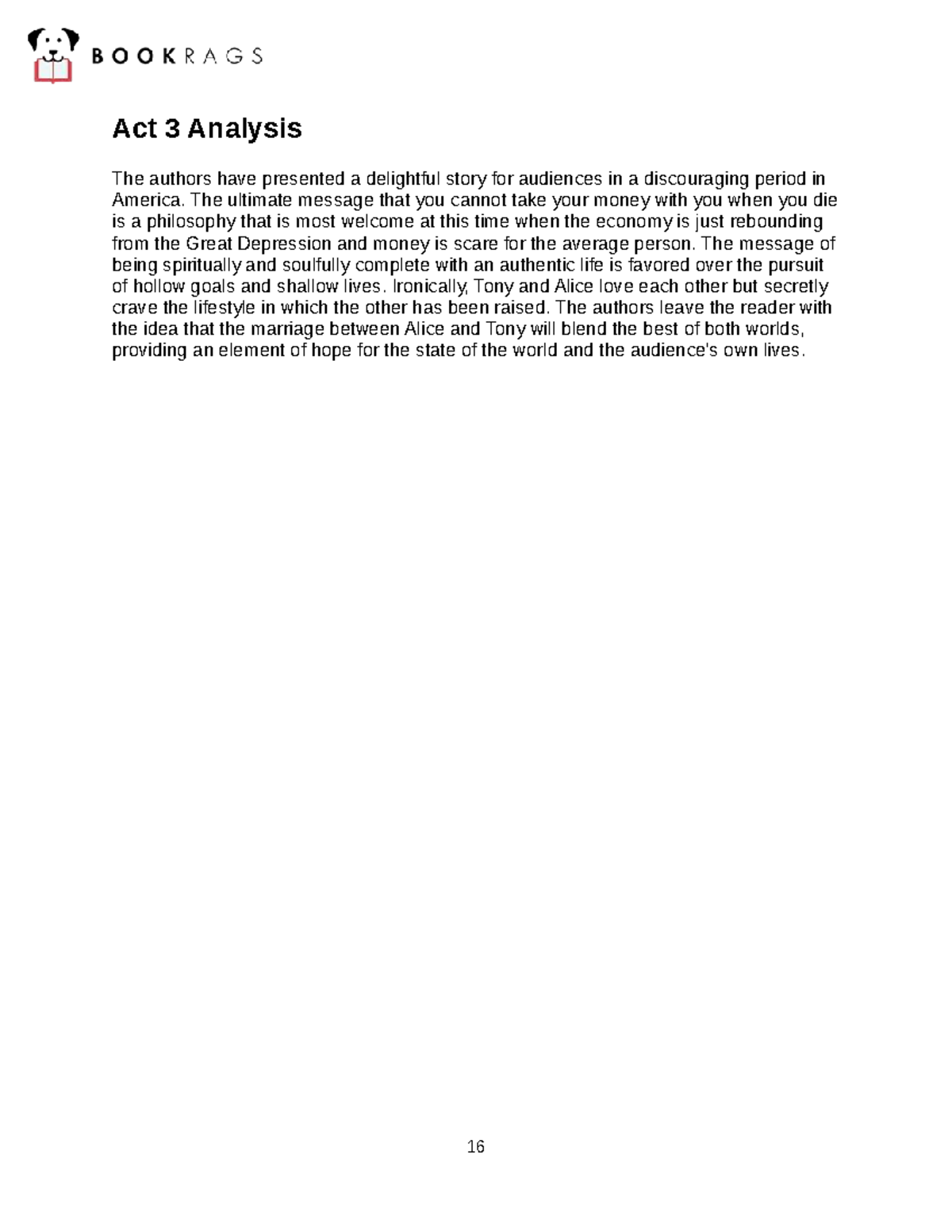 Act 3 Analysis: You Can't Take It With You Study Guide (16) - Studocu