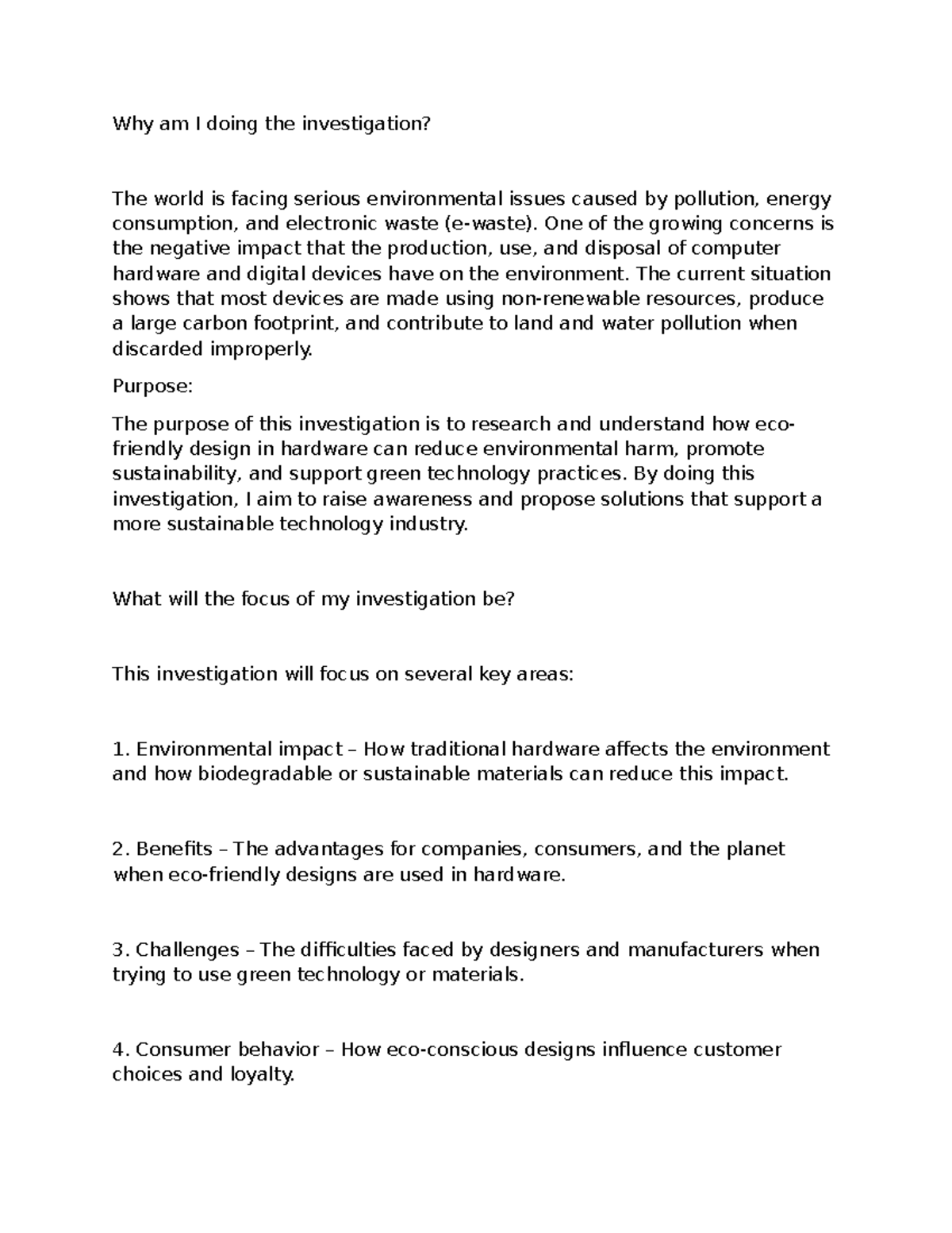 Grade 10 CAT Task 6: Eco-Friendly Hardware Design Investigation - Studocu