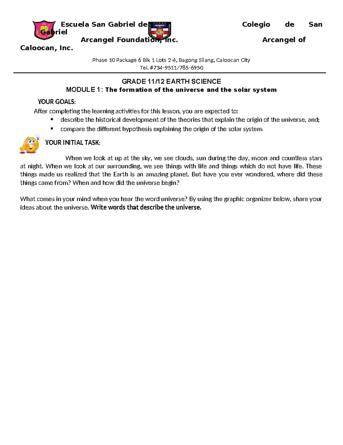 Earth Science G11/12 Module 1: Universe & Solar System Formation Lesson ...