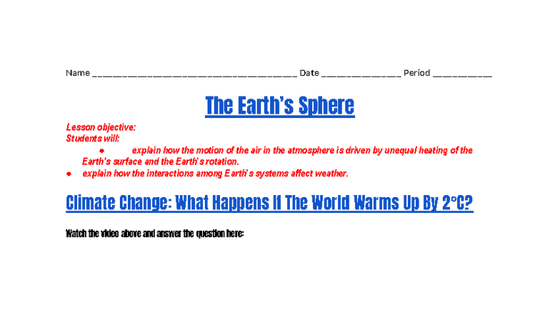 Earth's Sphere Lesson: Unequal Heating & Weather Systems - Studocu