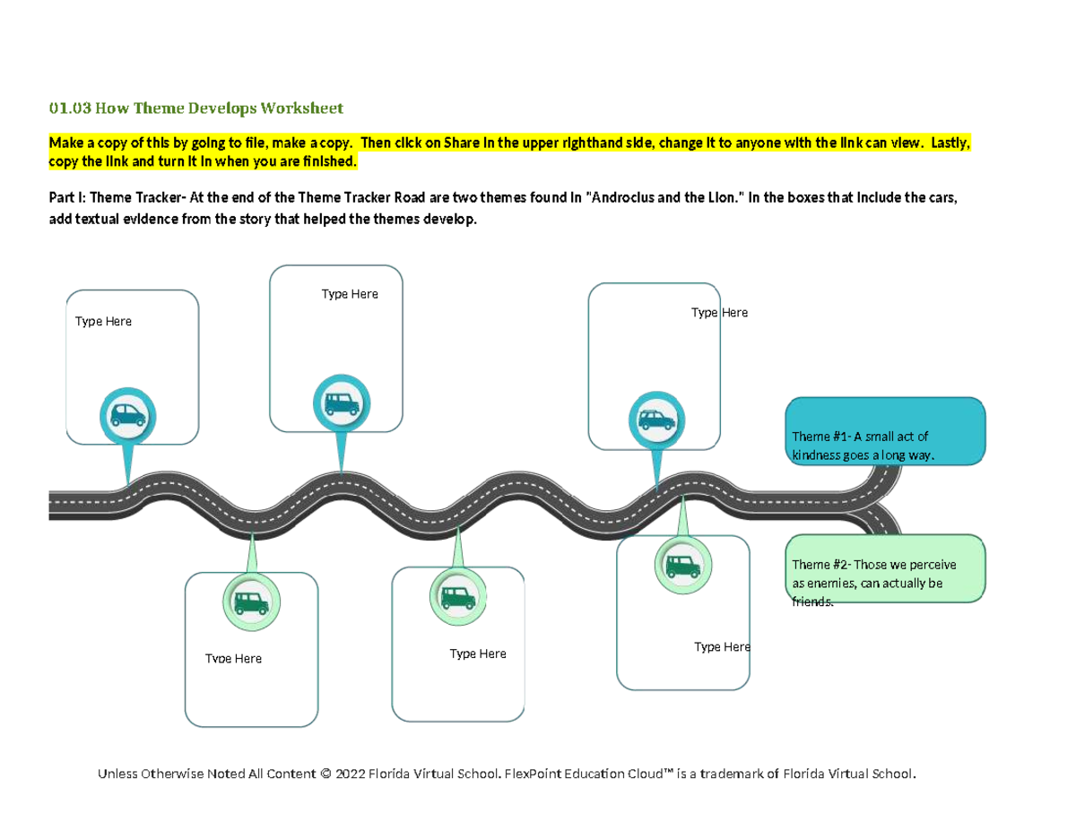 01.03 Theme Development Worksheet: Analyzing Kindness and Friendship ...