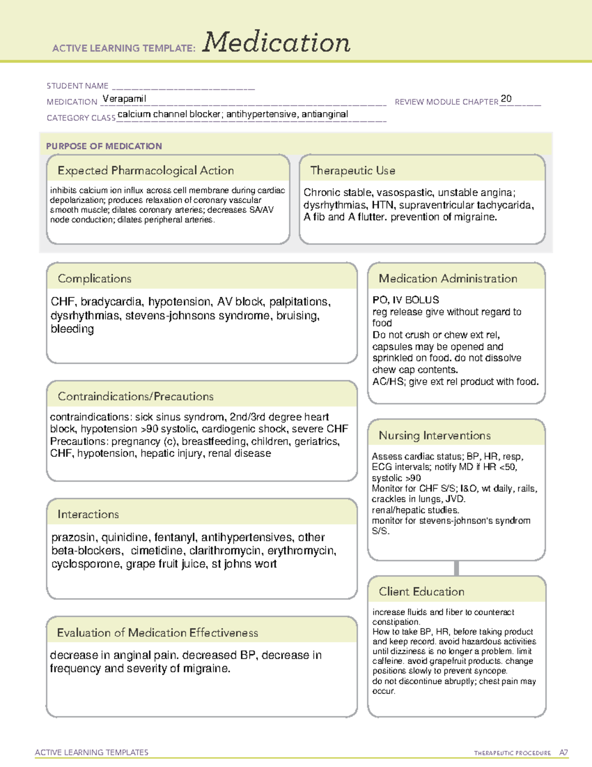 Verapamil (Med Card) - Therapeutic Procedure Active Learning Template ...