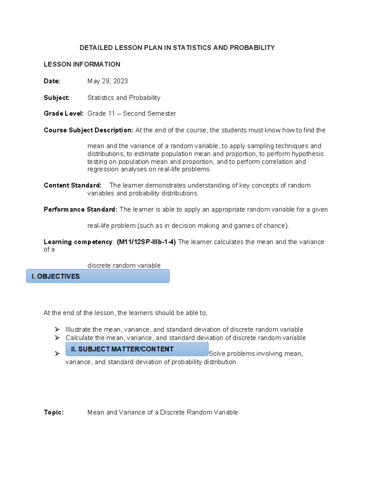 Detailed Lesson PLAN IN Statistics AND Probability - DETAILED LESSON ...
