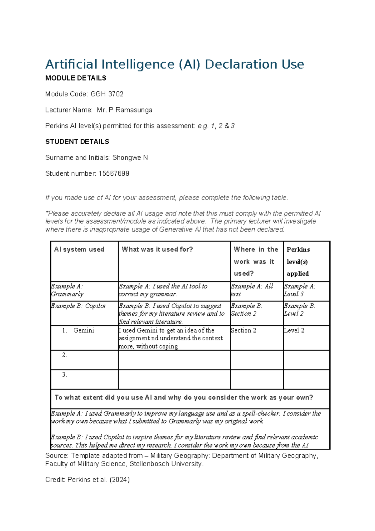 GGH 3702 AI Declaration for Assessment Compliance - Studocu