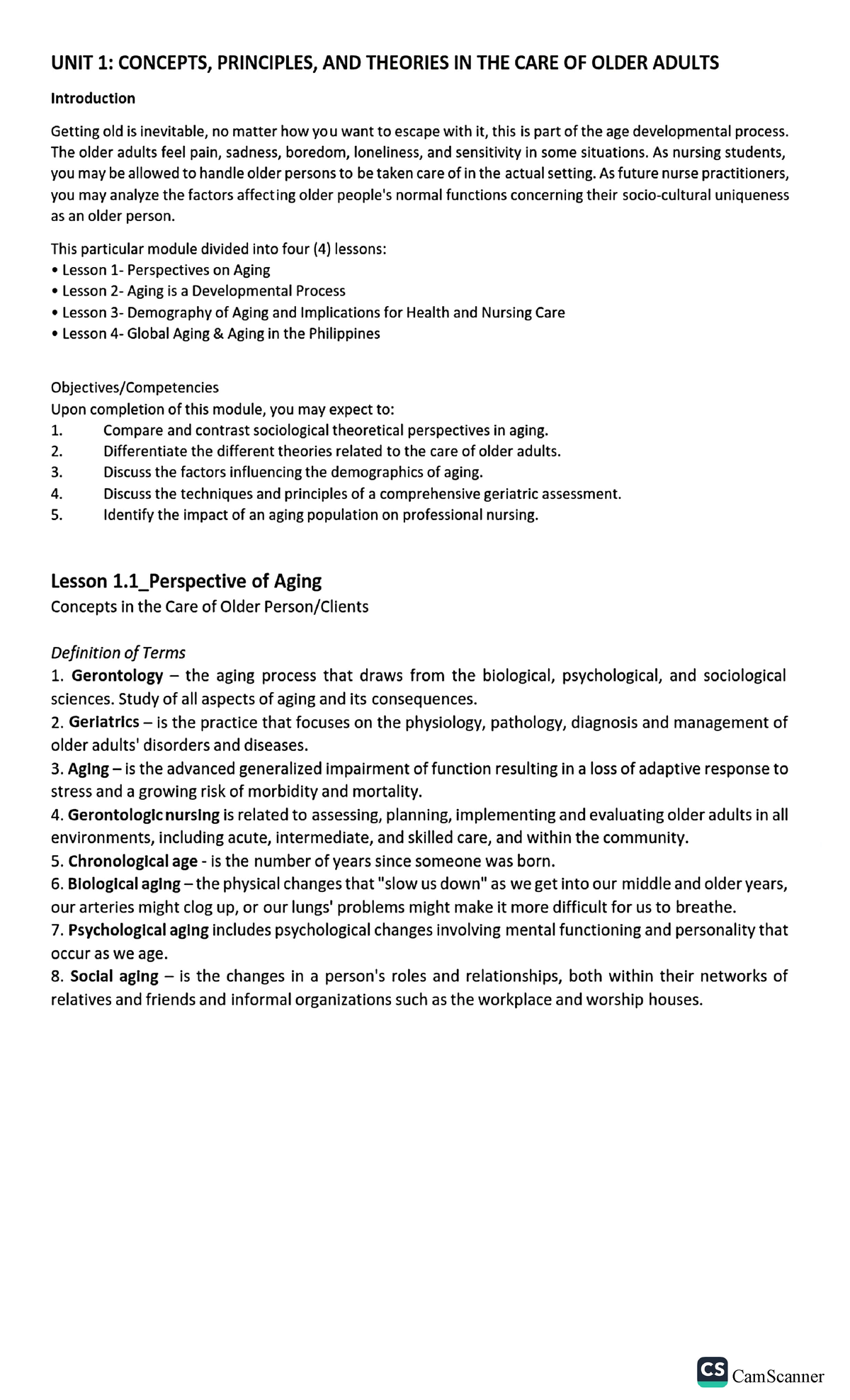 CS 01coto - Principles of Geriatric Care and Aging Concepts - Studocu