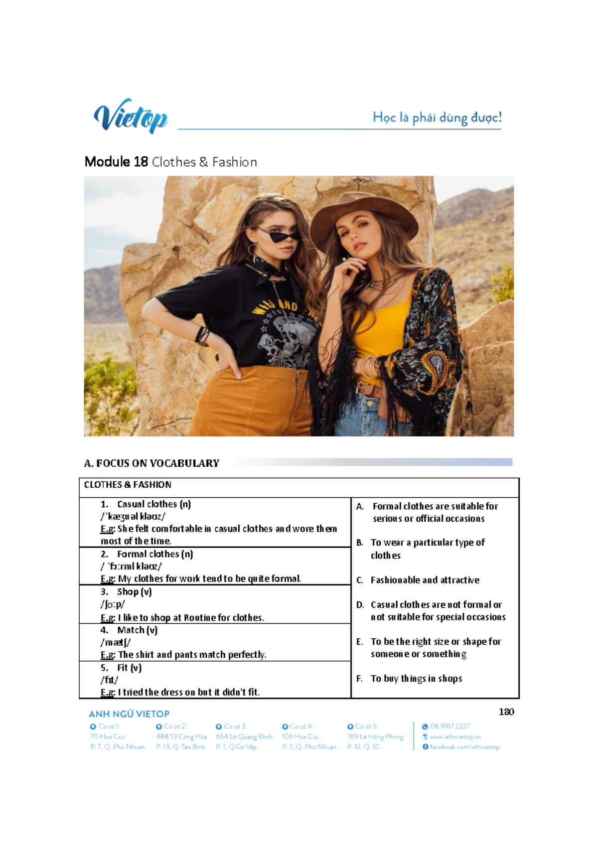Speaking Homework 2: Vocabulary on Clothes & Fashion - Module 18 - Studocu