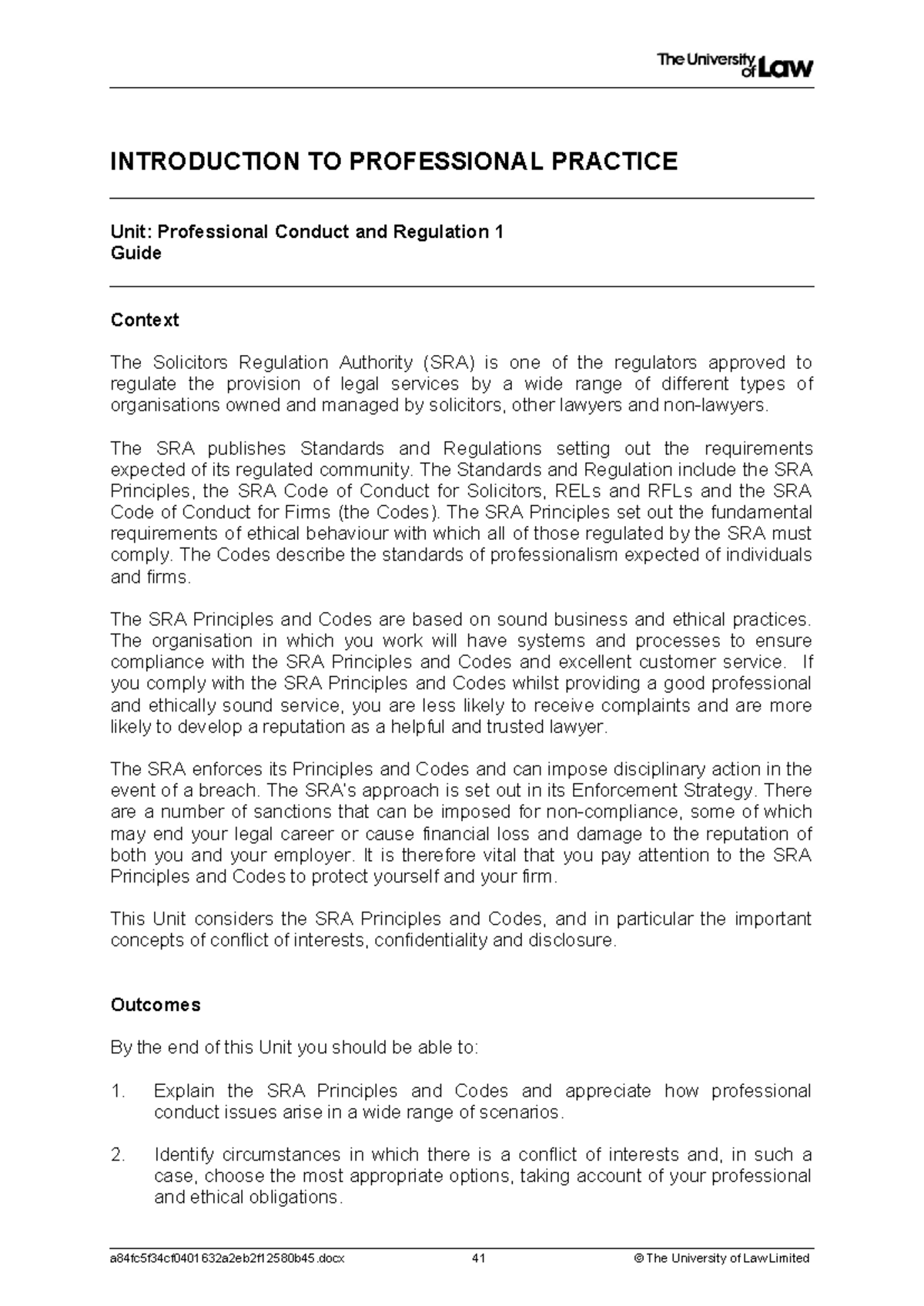 Professional Conduct and Regulation 1: SRA Principles Overview - Studocu
