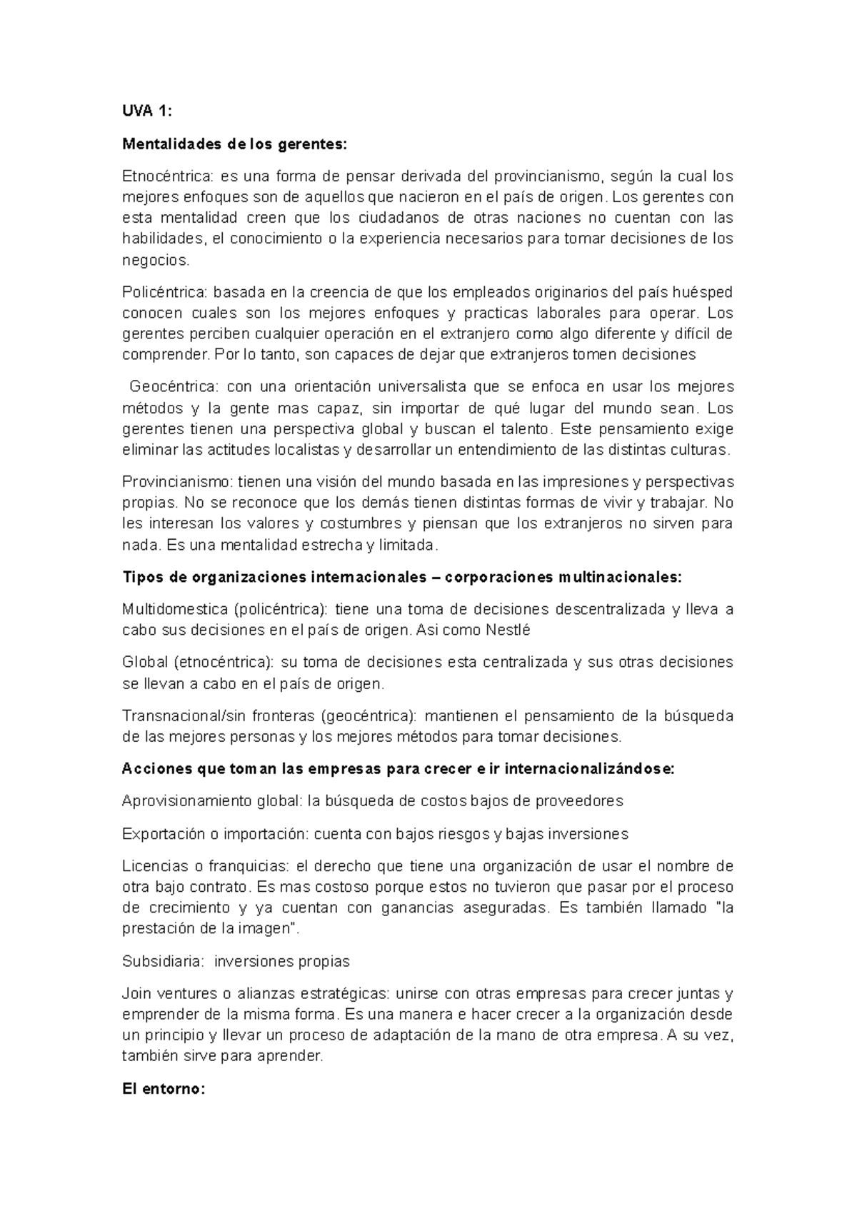 UVA 1: Mentalidades de los Gerentes en la Administración Empresarial II ...