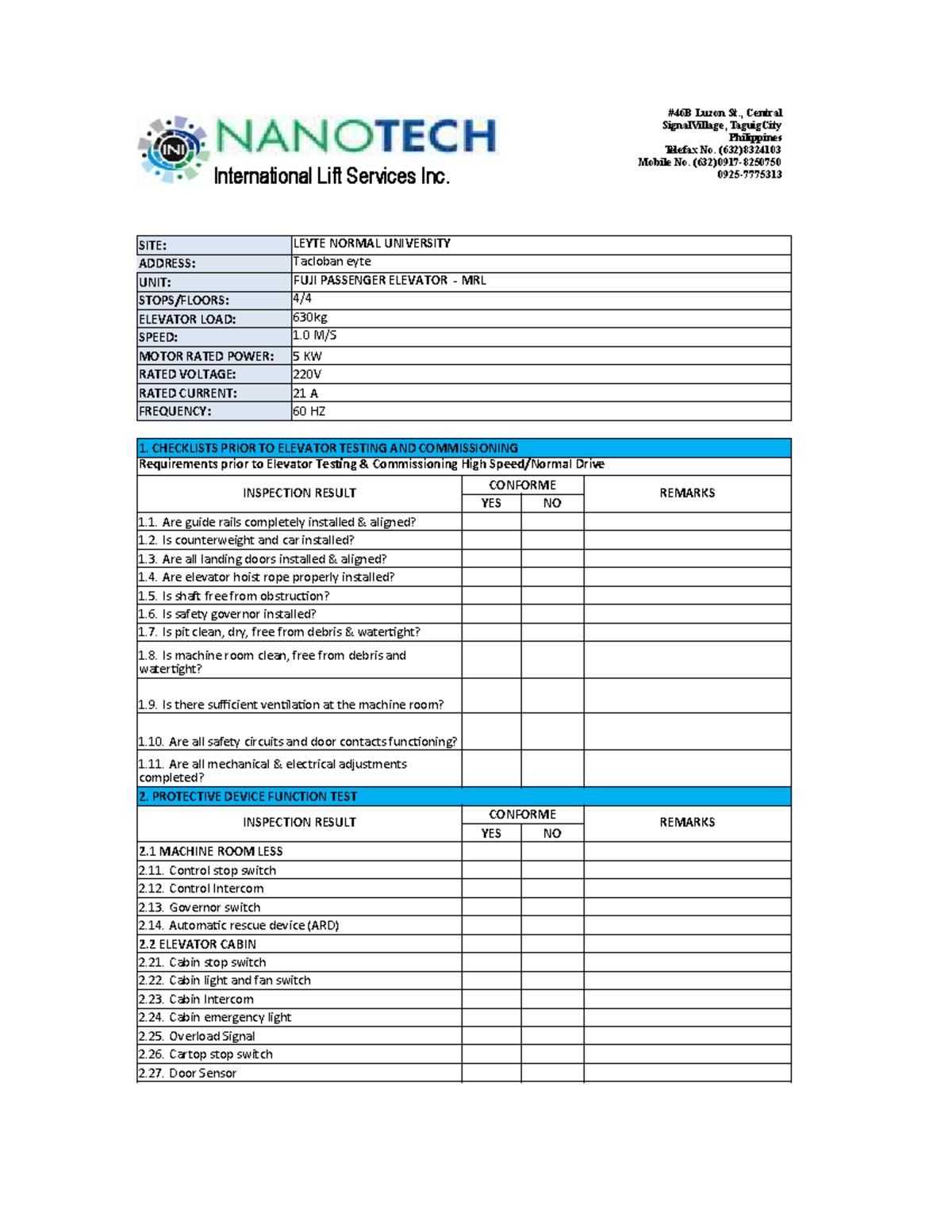 658140979 - Elevator Testing & Commissioning Checklist - Studocu