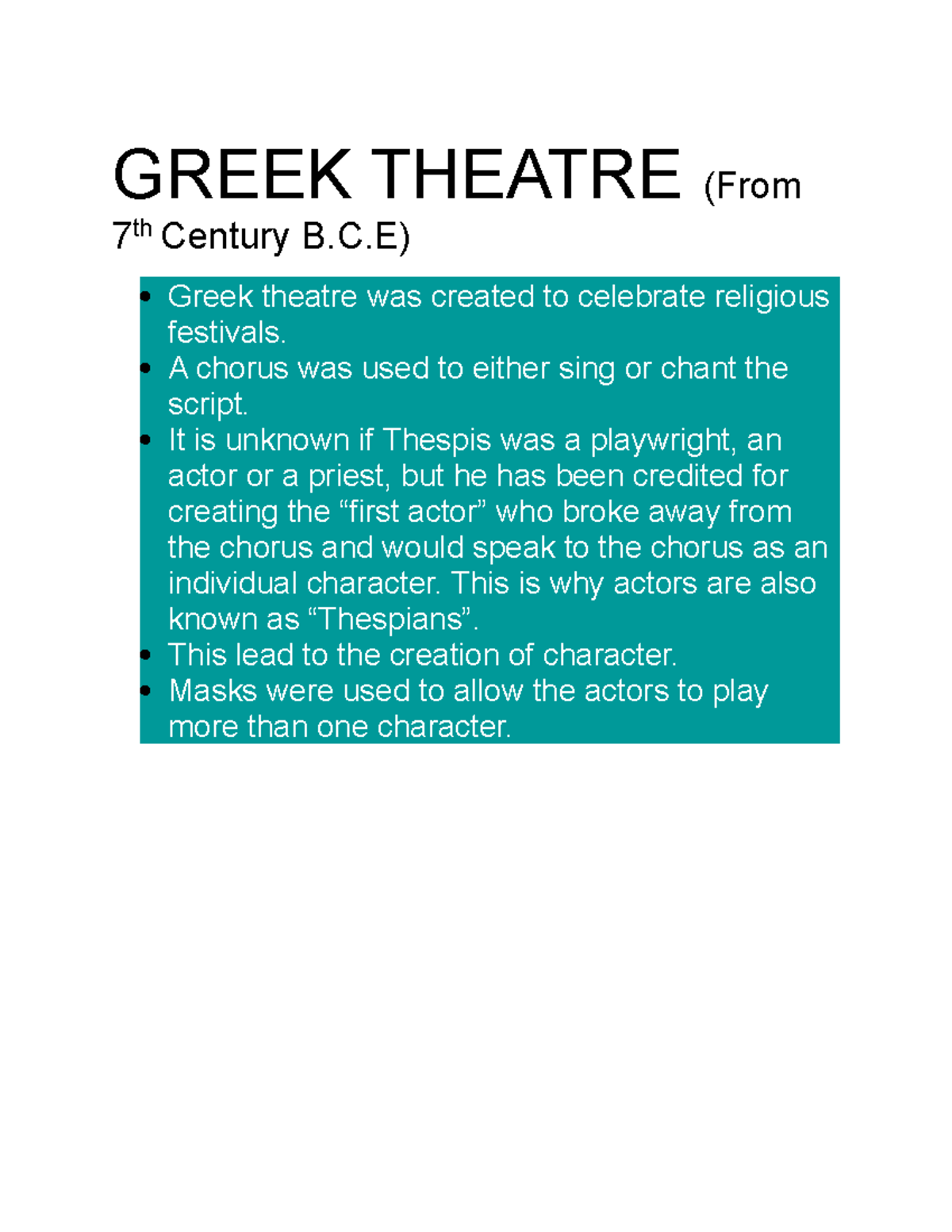 Th 8 - Greek and Roman Theatre Notes: Key Developments - Studocu