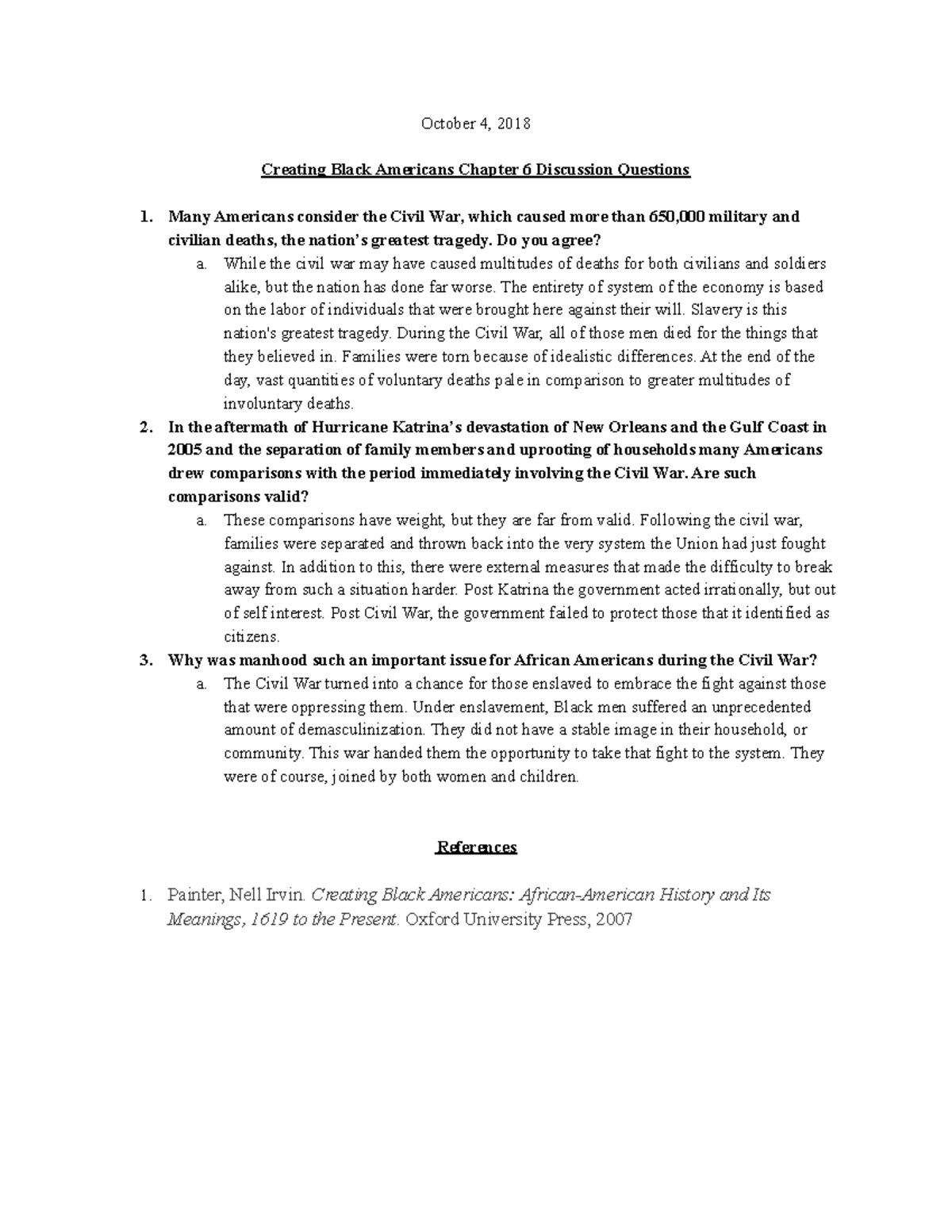 Creating Black Americans CH6 Discussion Qs & Analysis - Studocu