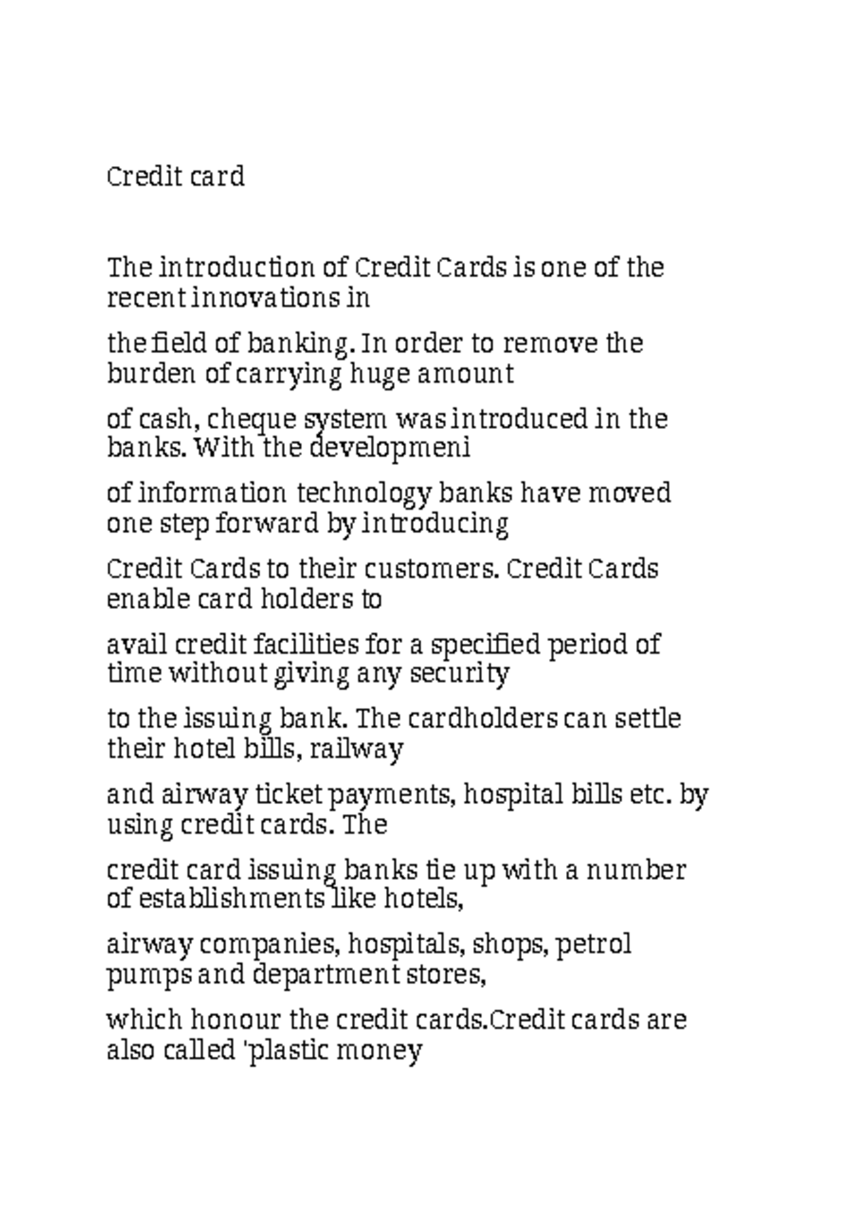 Credit Card - Its lecture notes - Modern Banking - MG University - Studocu
