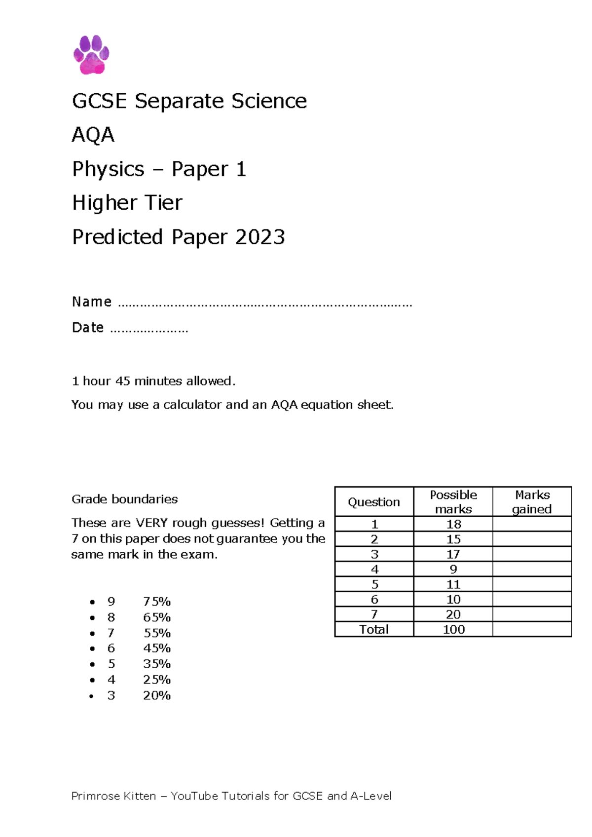 2022 AQA GCSE Higher Physics Paper 2 MS - GCSE PHYSICS 8463/2H Paper 2 ...