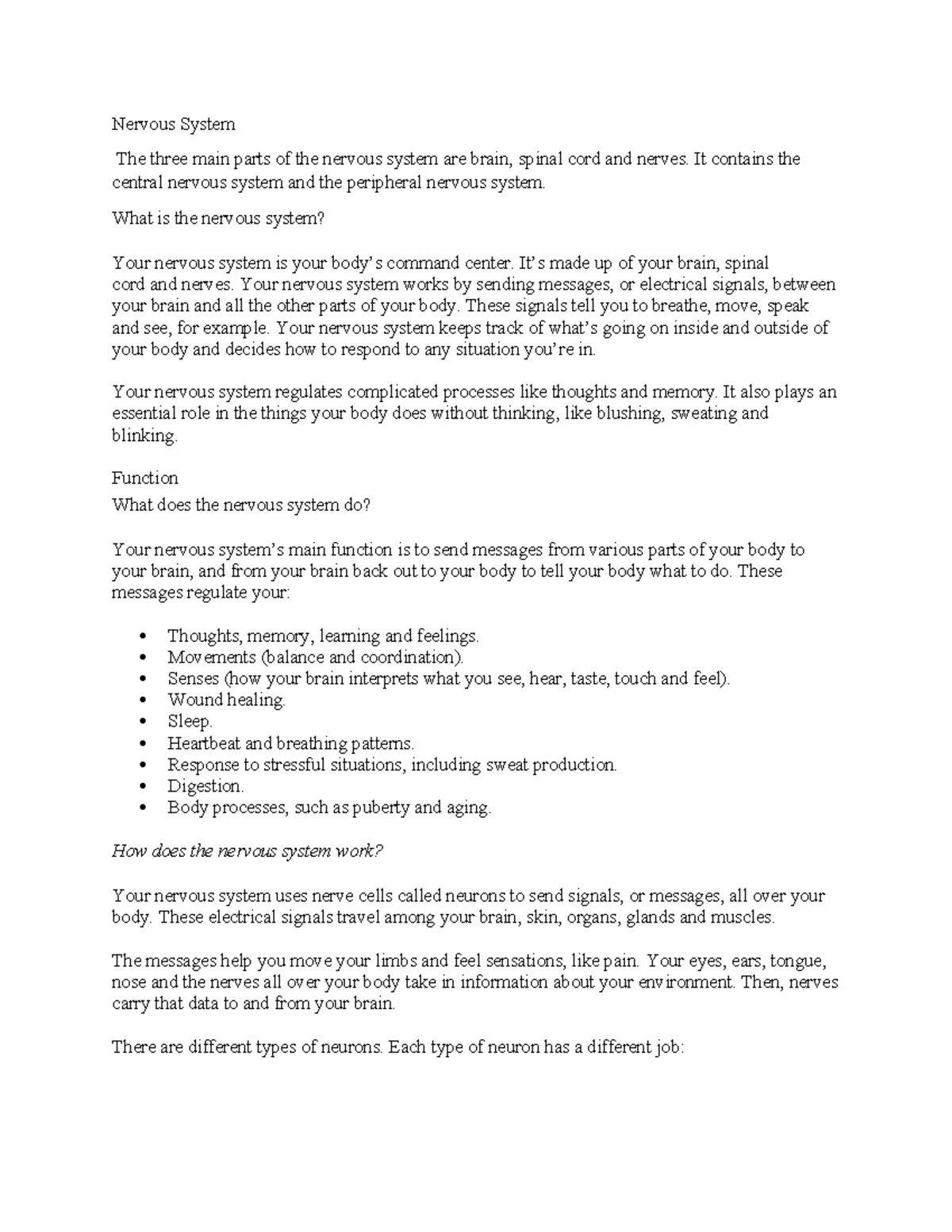 Psy 1 - Lecture Notes on the Nervous System and Musculoskeletal System ...