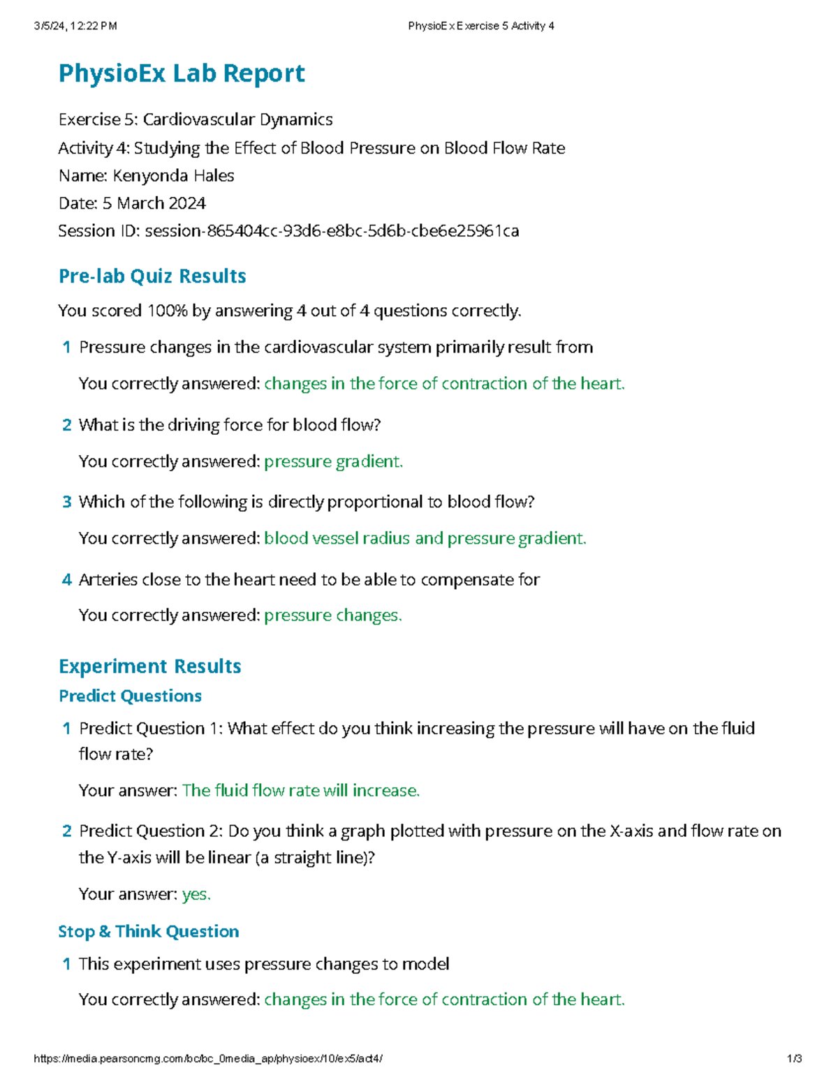 PhysioEx: Examining Cardiovascular Dynamics & Blood Flow - Activity 4 ...