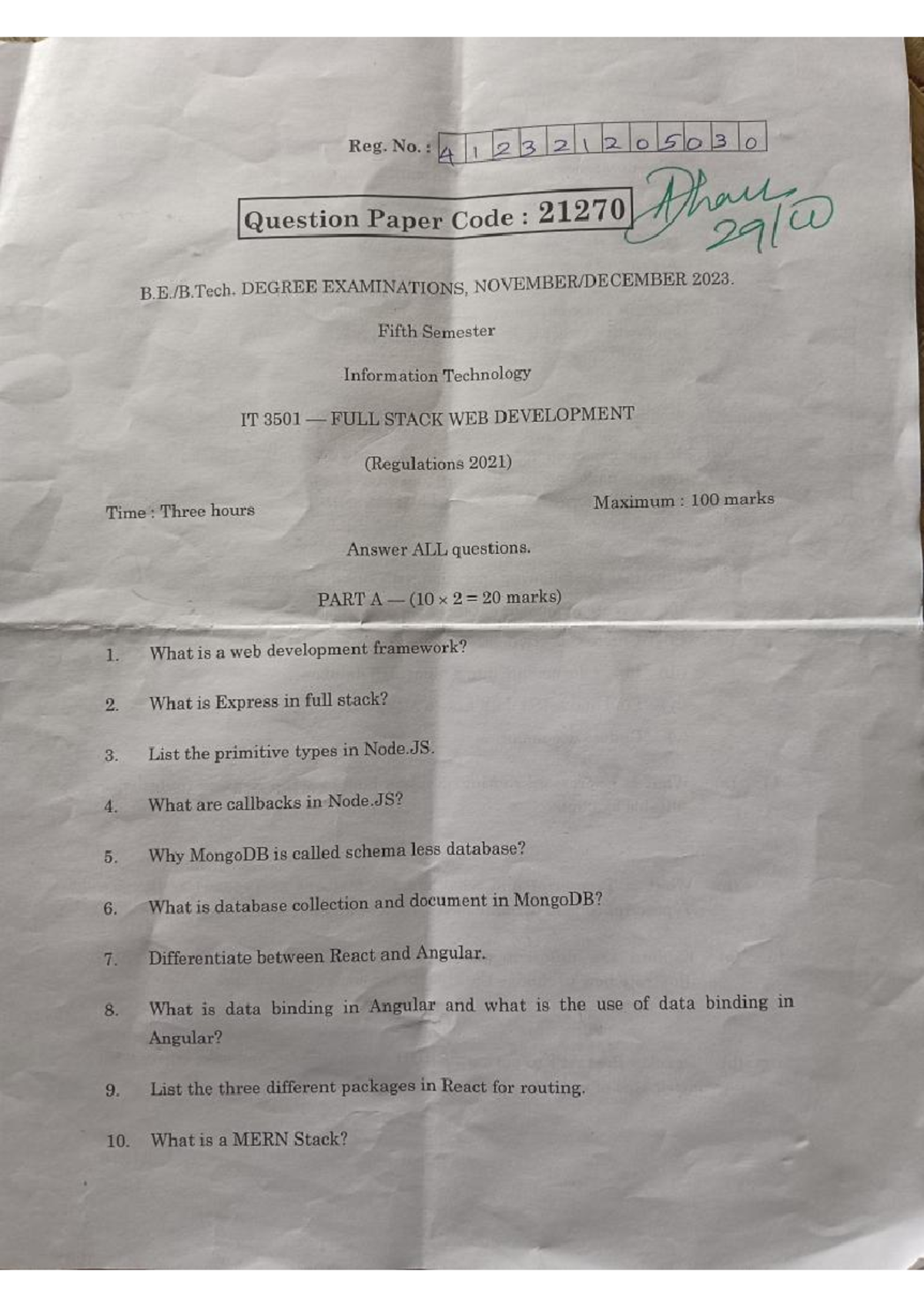 FSWD 21270 & 51313 Final Exam Question Paper: Full Stack Web ...