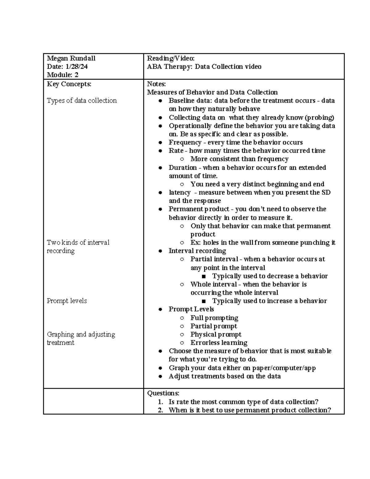 603 - Module 2 ABA Therapy Data Collection Notes - Studocu