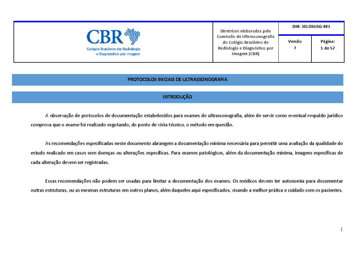 Diretrizes Técnicas de Ultrassonografia - Versão 2 - CBR - Studocu