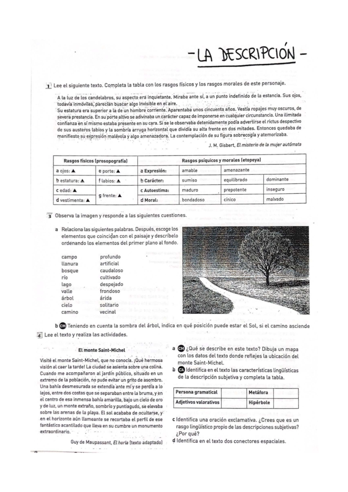 Actividades de Descripción: Rasgos Físicos y Morales del Personaje ...