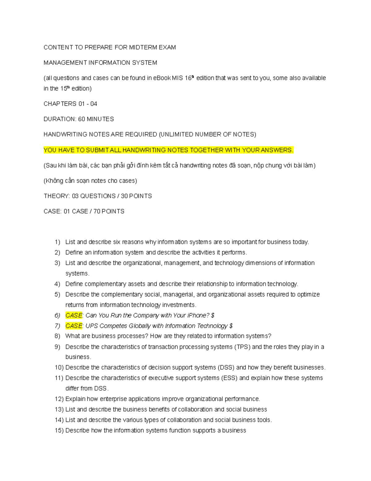 MIS 16th Edition Midterm Notes: Key Concepts & Questions Review - Studocu