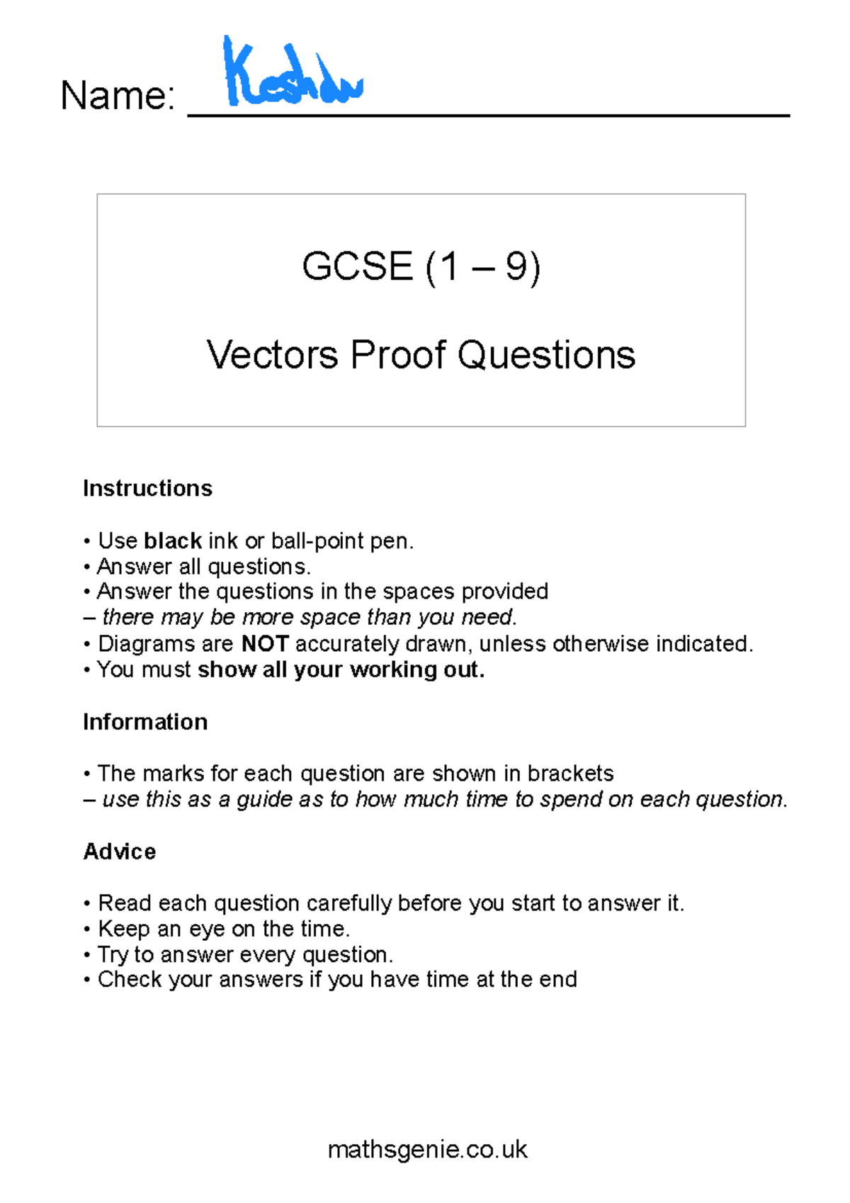 GCSE (1 9) Vectors Proof Questions & Solutions - Studocu