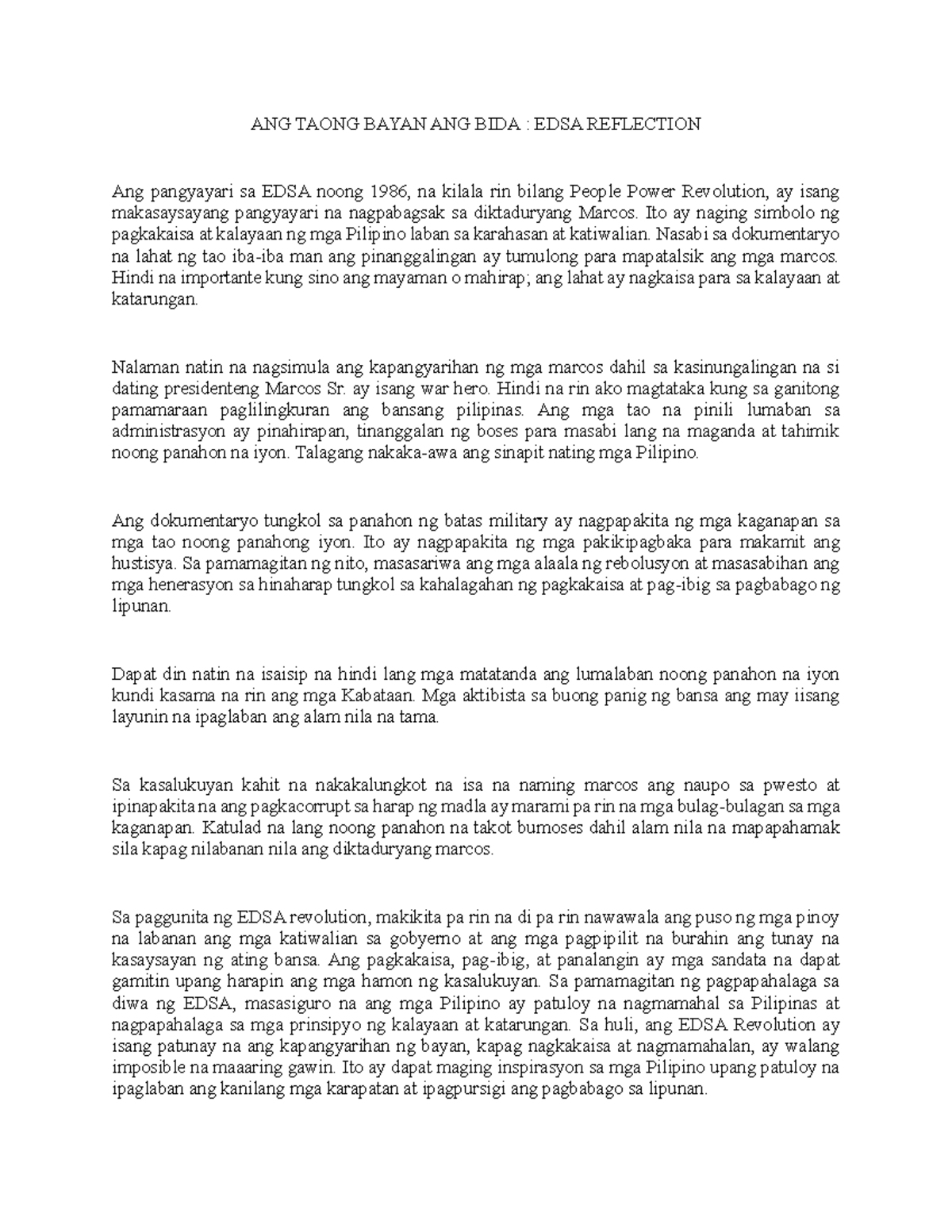 ANG Taong Bayan ANG BIDA - ANG TAONG BAYAN ANG BIDA : EDSA REFLECTION ...