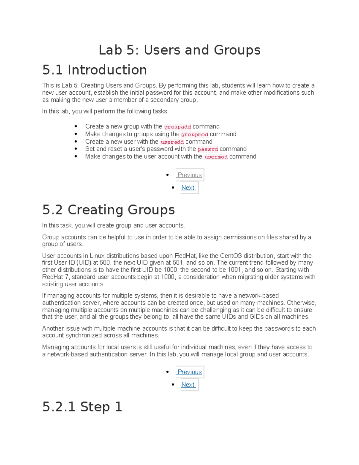 Lab 5 - Creating users and Groups - By performing this lab, students ...
