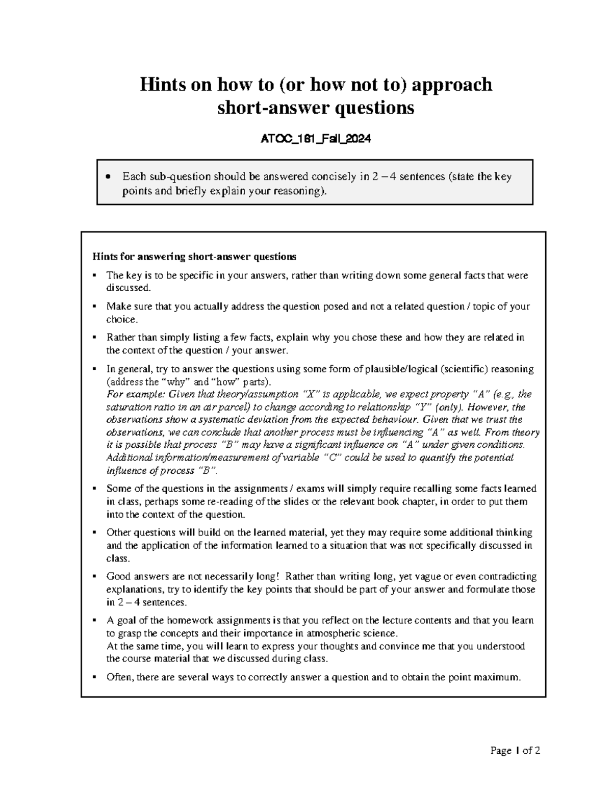 ATOC_181_Fall_ Tips for Answering Short-Answer Questions in Exams - Studocu
