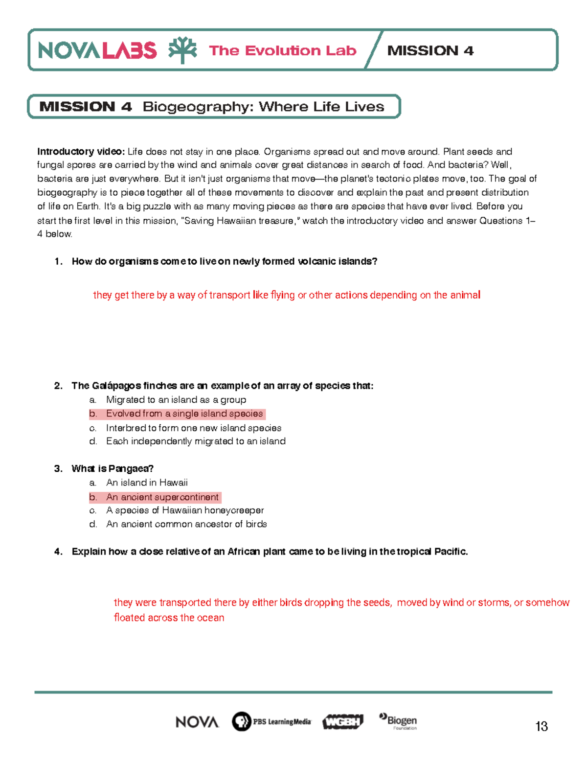 Evolution Lab MISSION 4-5: Biogeography & Tree of Life Insights - Studocu