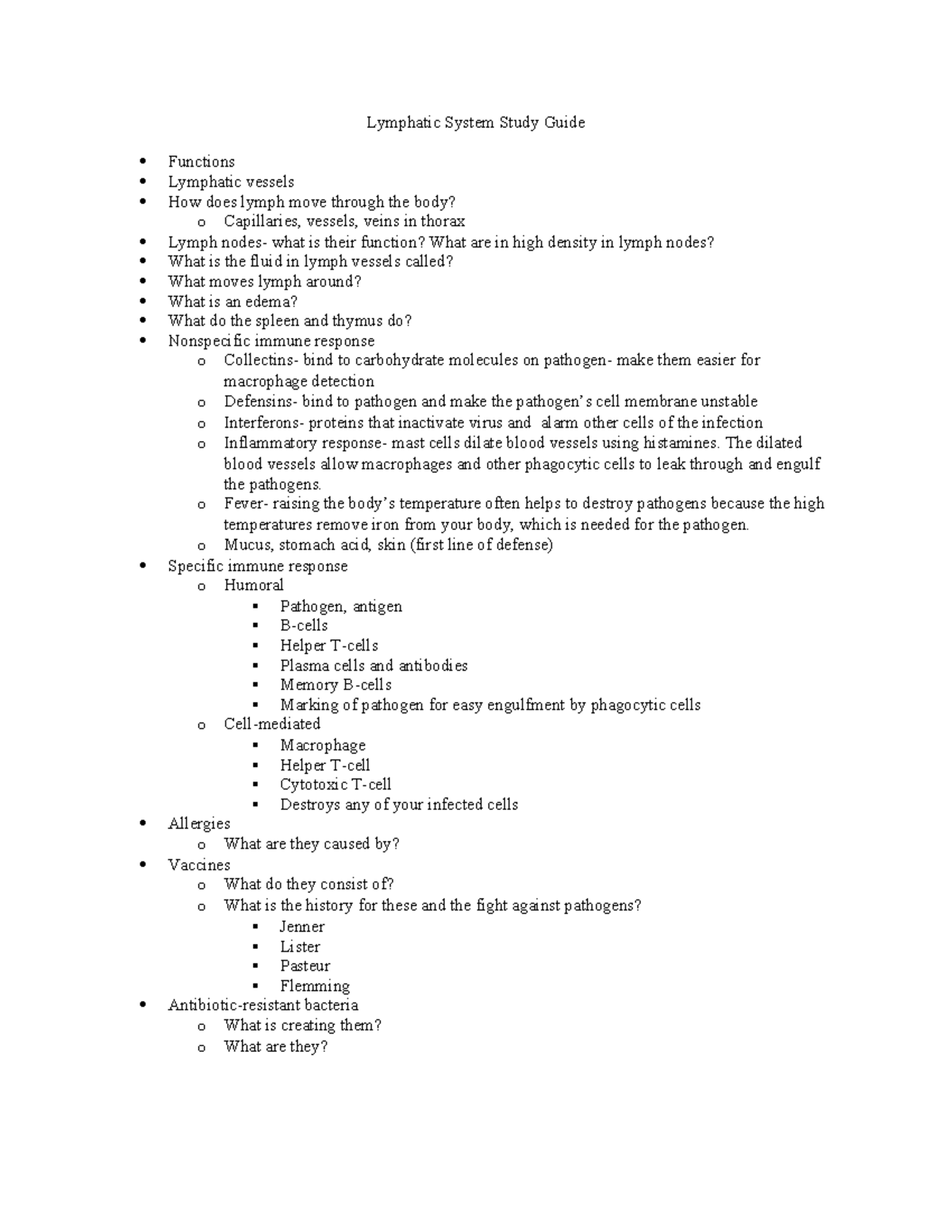 Lymphatic System Study Guide: Functions & Immune Responses - Studocu