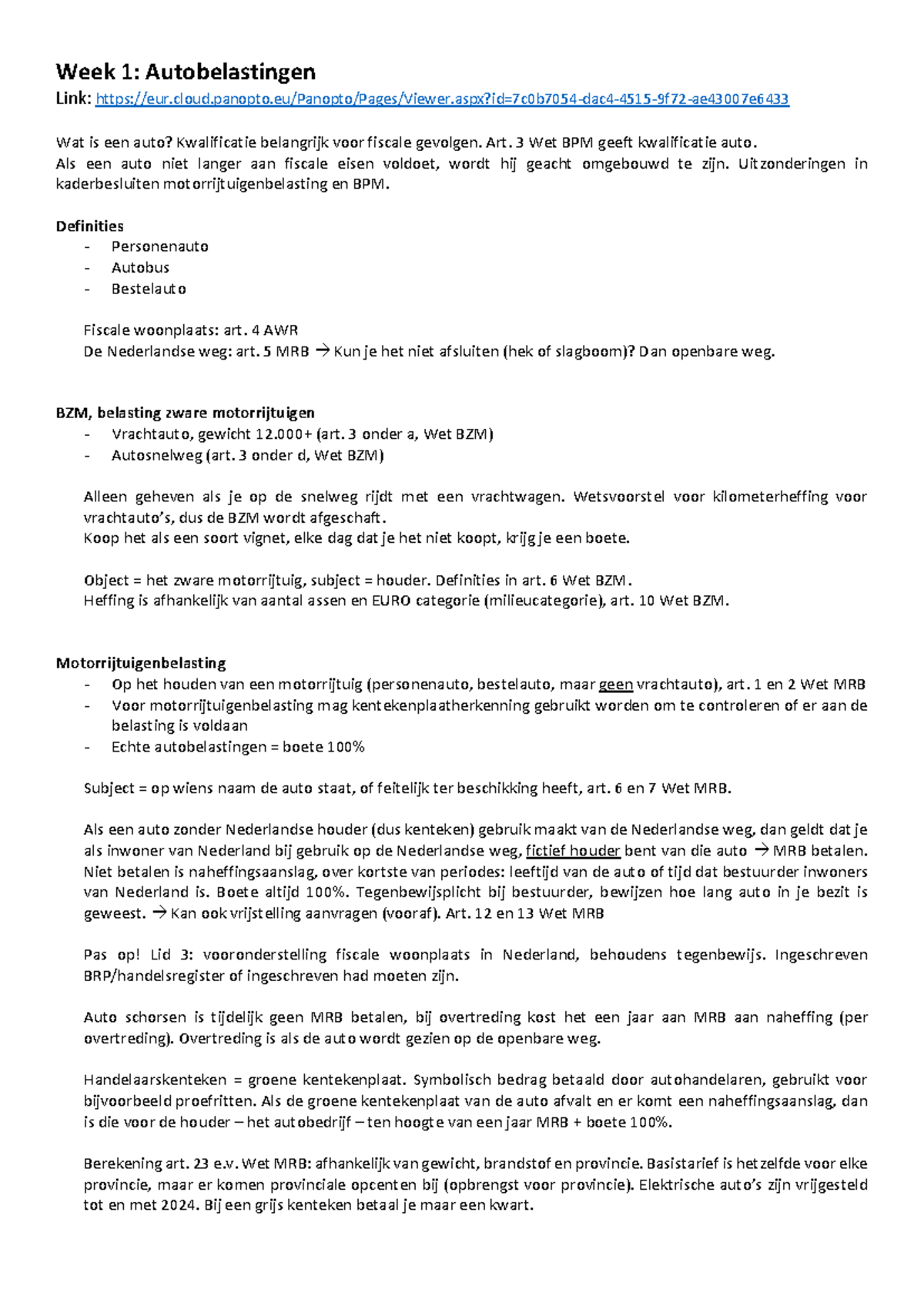 Samenvatting Belasting Heffingen en Milieu Aspecten - Studeersnel