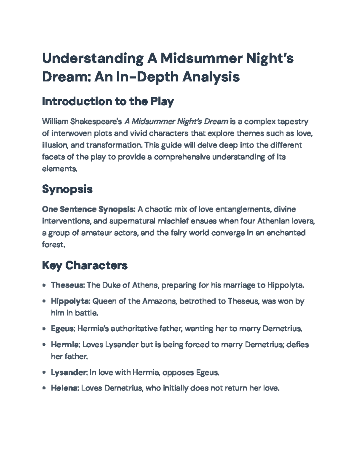 Understanding A Midsummer Night's Dream: Analysis and Themes (ENG101 ...