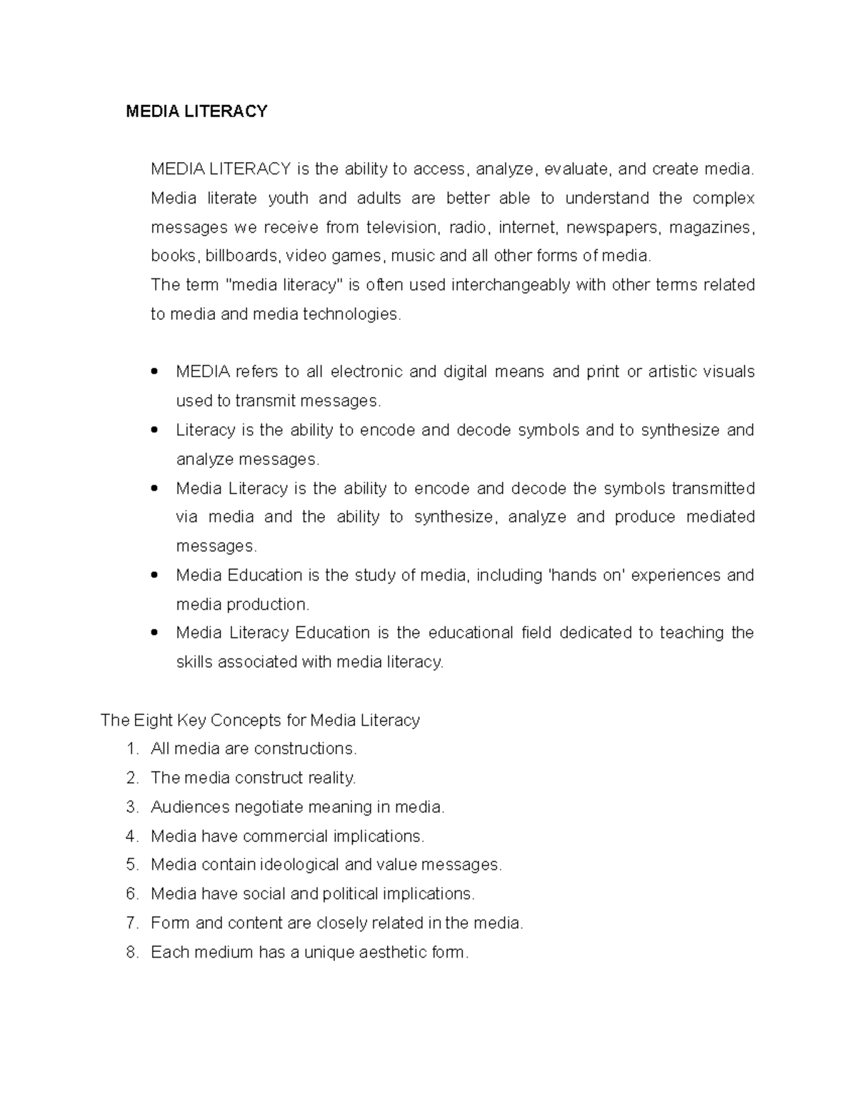 The Media Literacy Model - MEDIA LITERACY MEDIA LITERACY is the ability ...