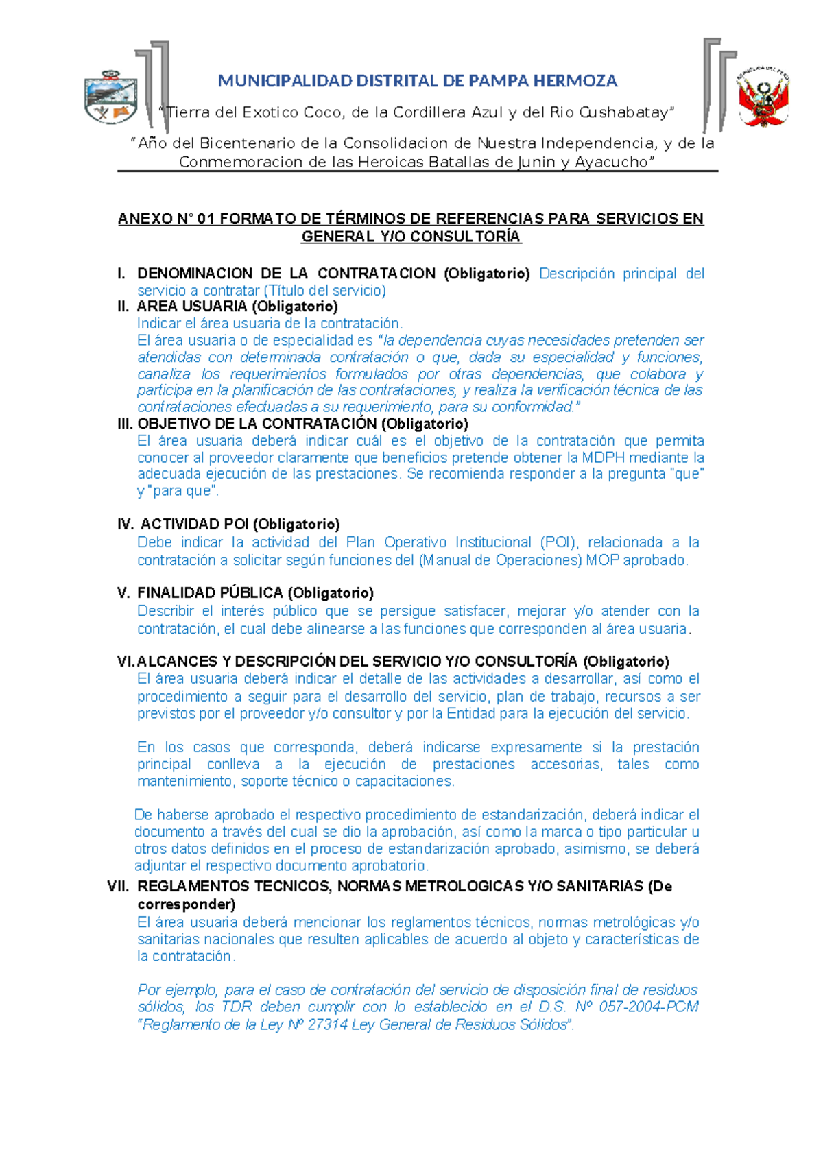 TDR- Servicios Generales: Formato y Ejemplos de Términos de Referencia ...