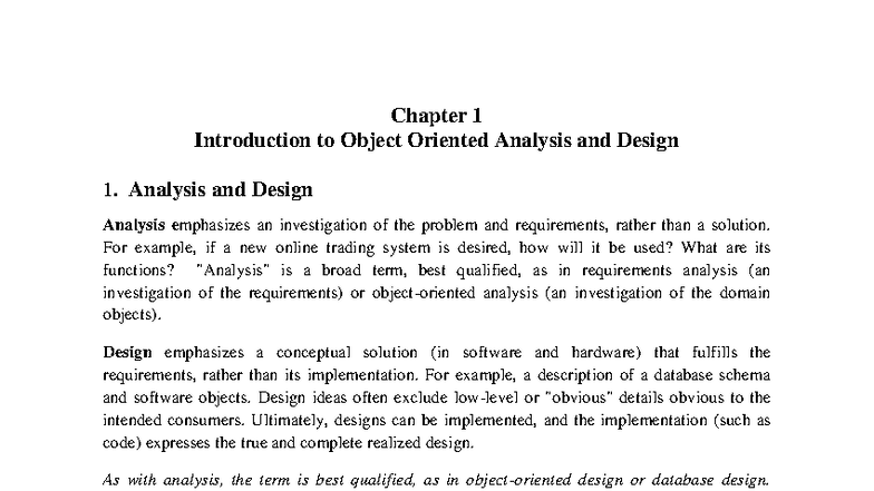 Chapter 1: Intro to Object Oriented Analysis & Design (CS101) - Studocu