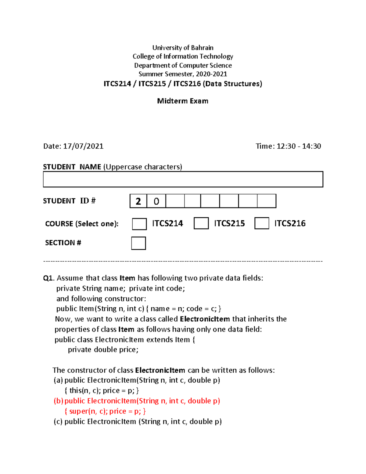 ITCS214 Midterm Exam Test 1 Solutions - Summer Semester 2021 - Studocu