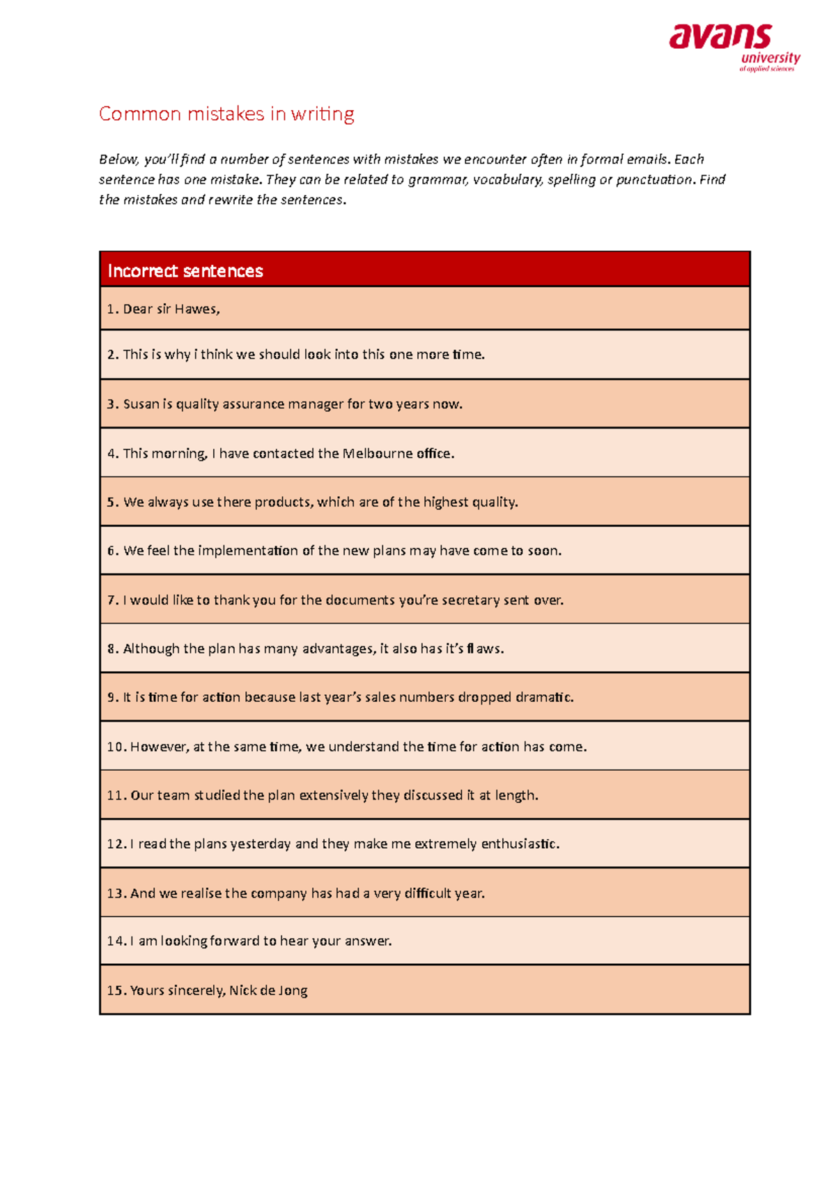 Common Writing Mistakes: Identifying Errors in Formal Emails - Studeersnel
